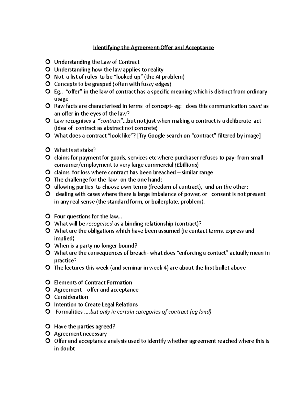 Identifying the Agreement-Offer and Acceptance - . “offer” in the law ...