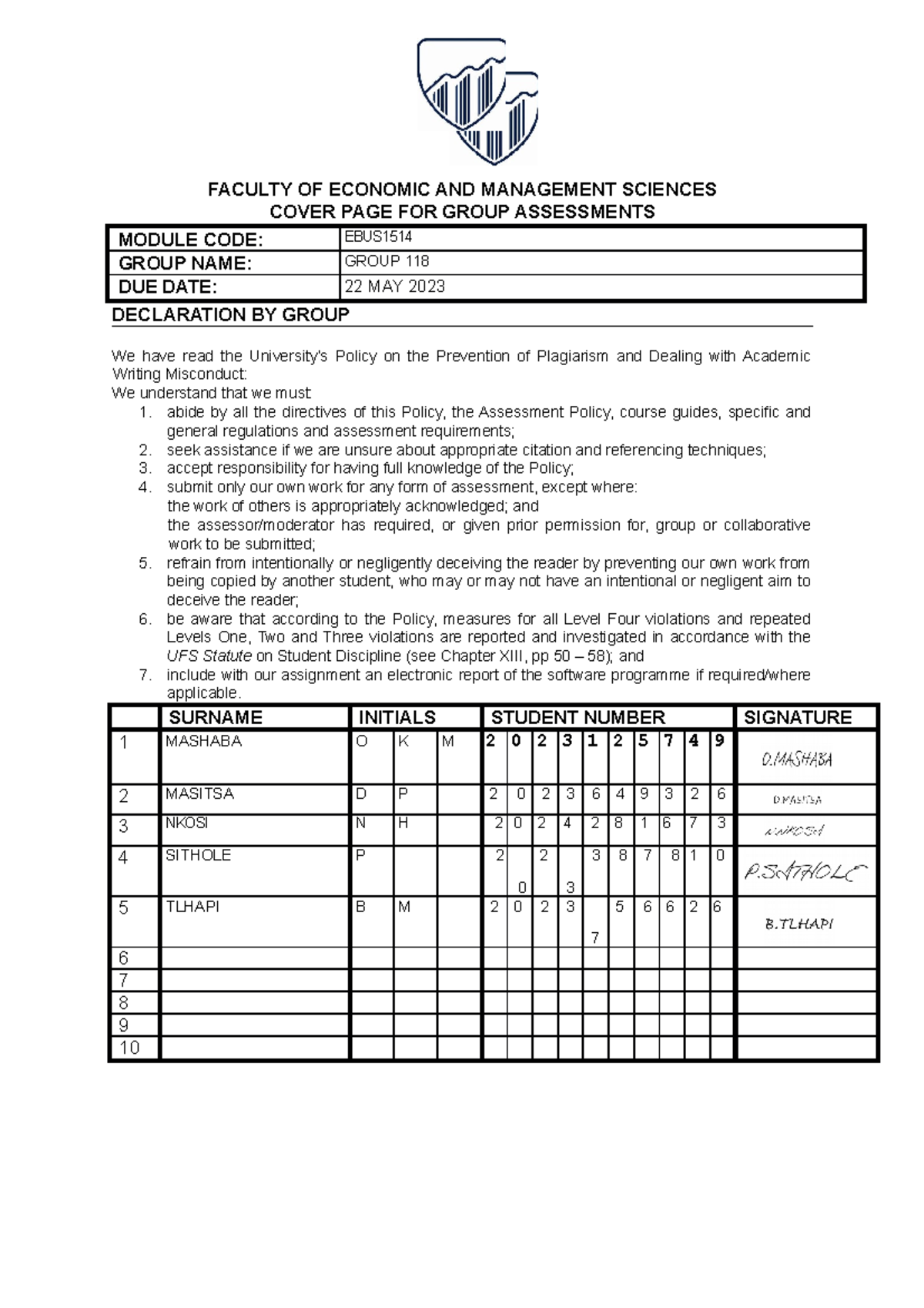 6546 - practice material - FACULTY OF ECONOMIC AND MANAGEMENT SCIENCES ...