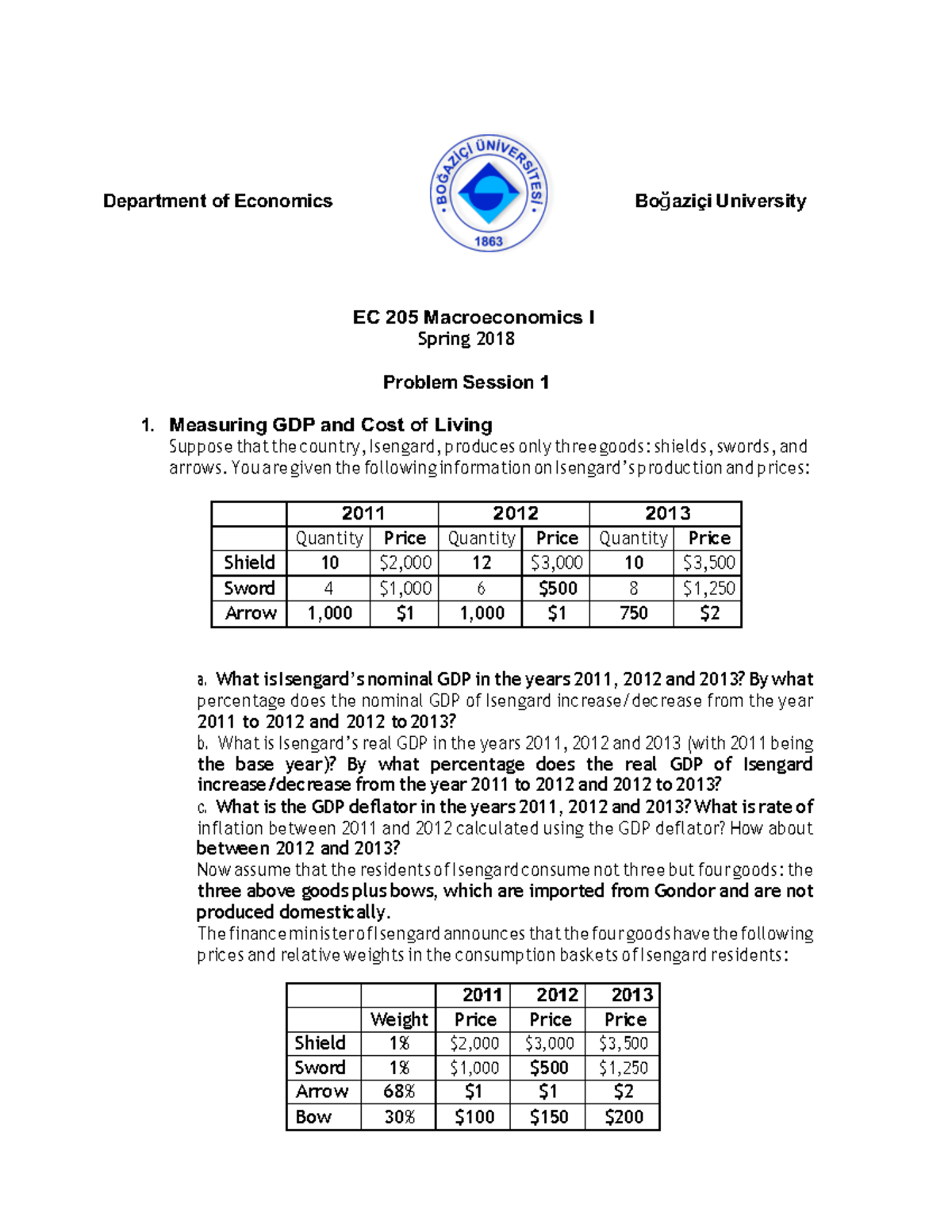 Bogazici University EC 205 PS1 - Department of Economics Boğaziçi ...