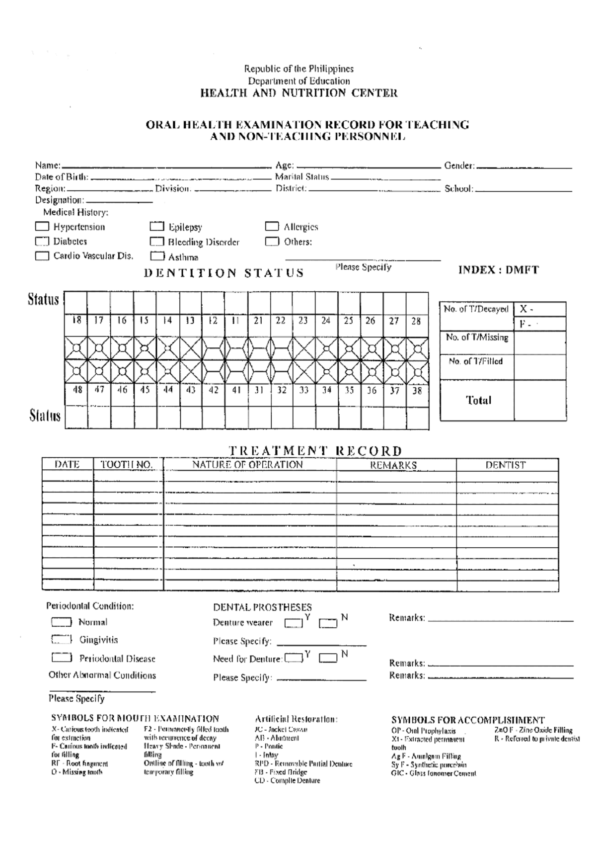 Oral Health Card Template DepEd-Cebu Province Employees S.Y. 2024-2025 ...