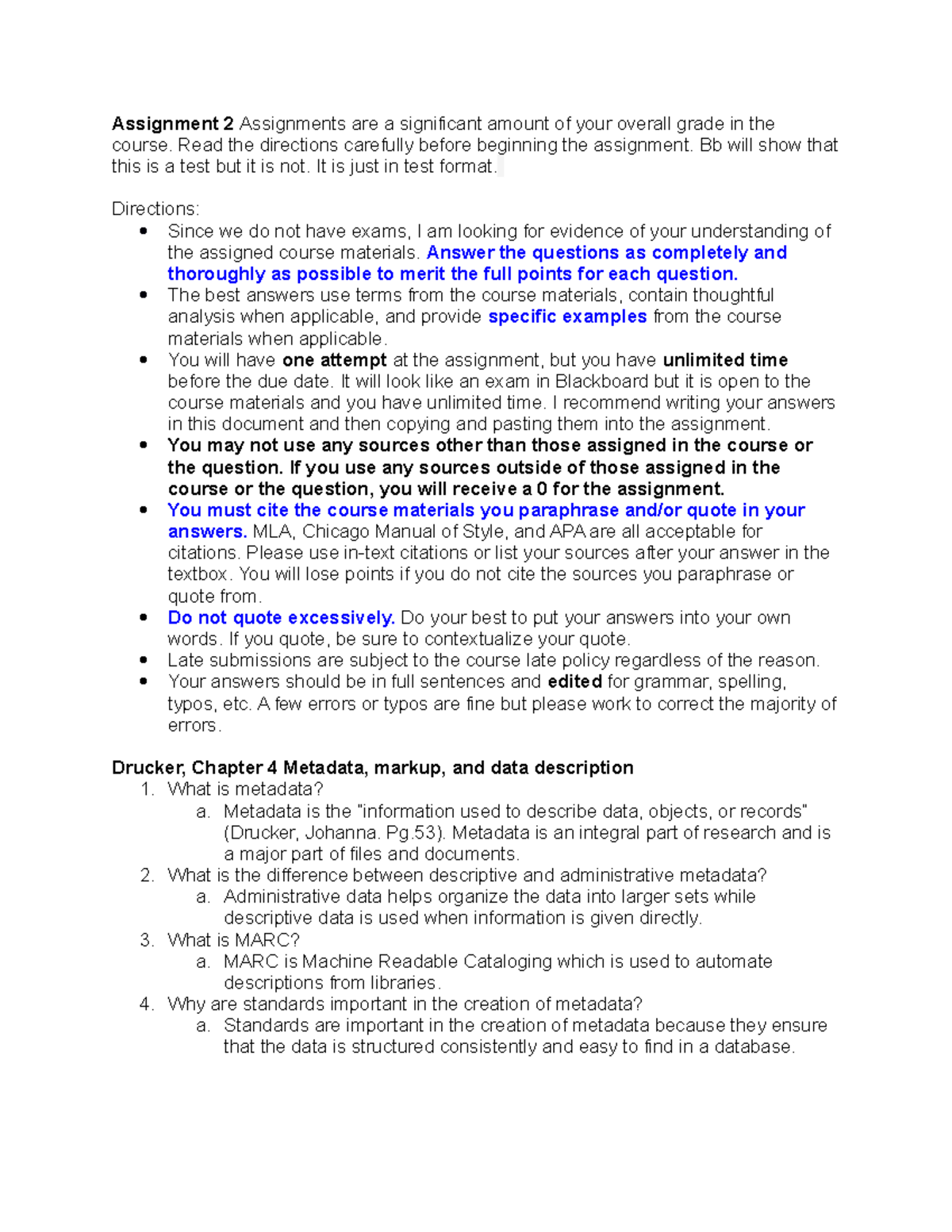 Assignment 2 w/ answers - Assignment 2 Assignments are a significant ...