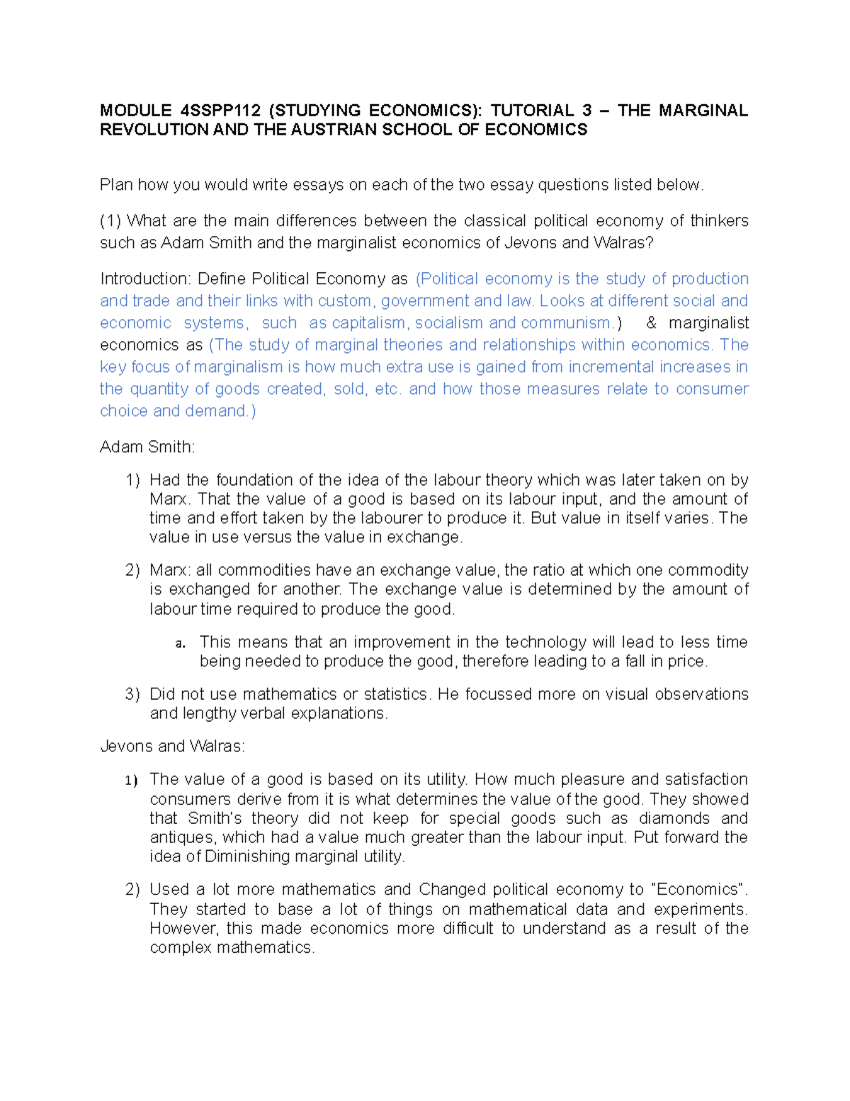 Tutorial 3 - THE Marginalist Revolution AND THE Austrian School OF ...