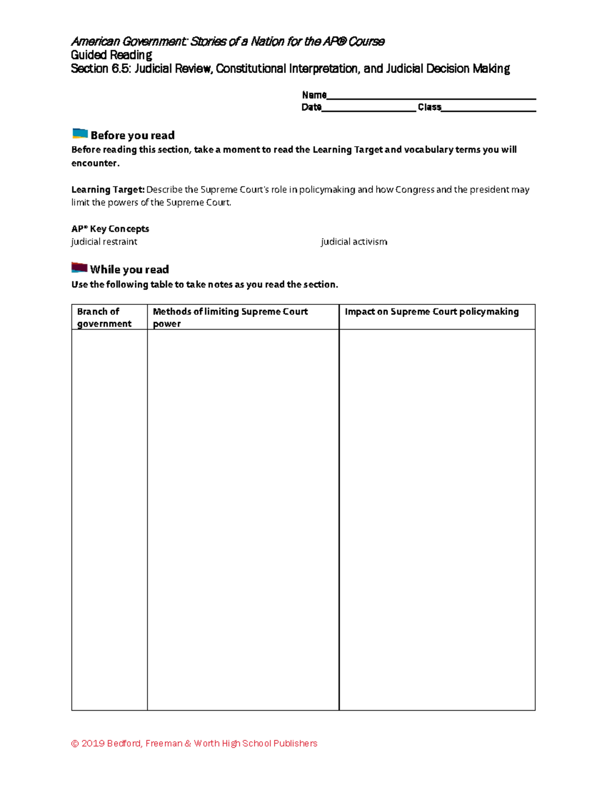 Section 6.5 Guided Reading - American Government: Stories of a Nation ...