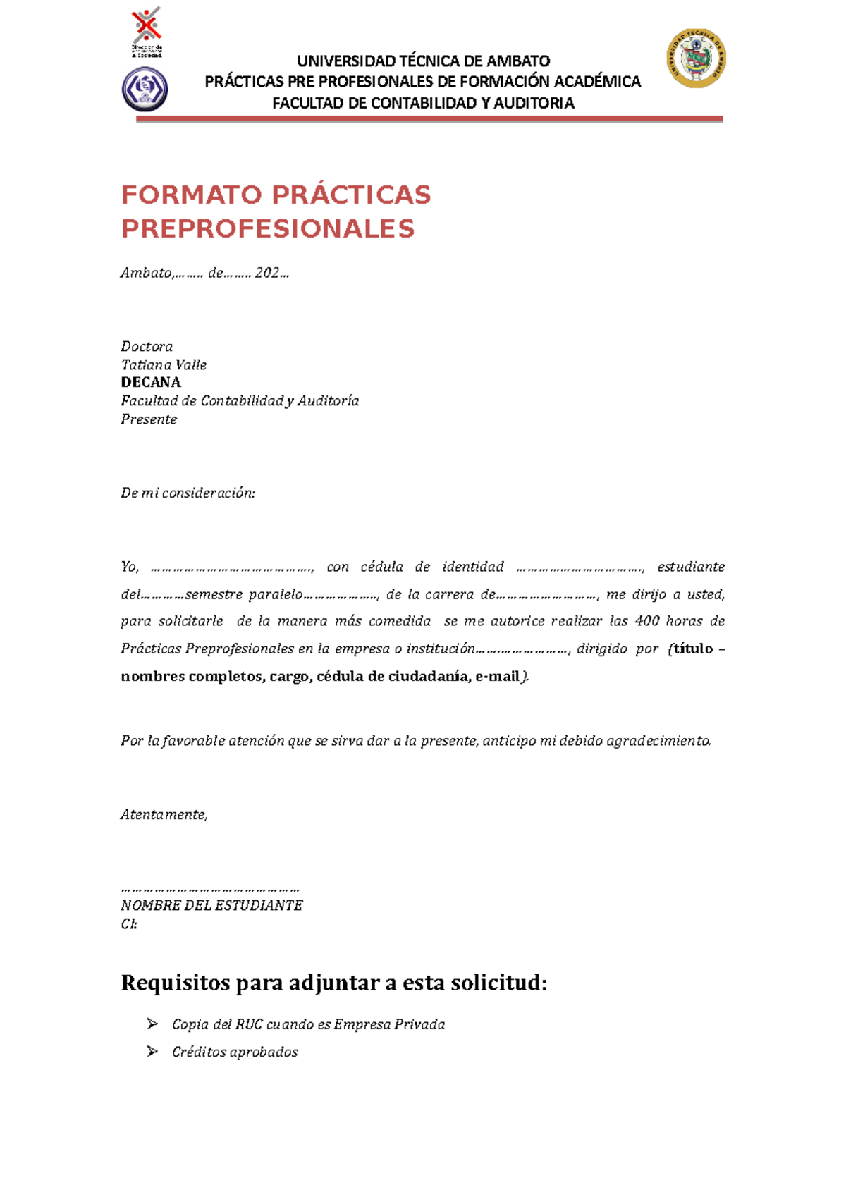 Oficio para Iniciar Practicas Preprofesionales - PRÁCTICAS PRE PROFESIONALES DE FORMACIÓN - Studocu