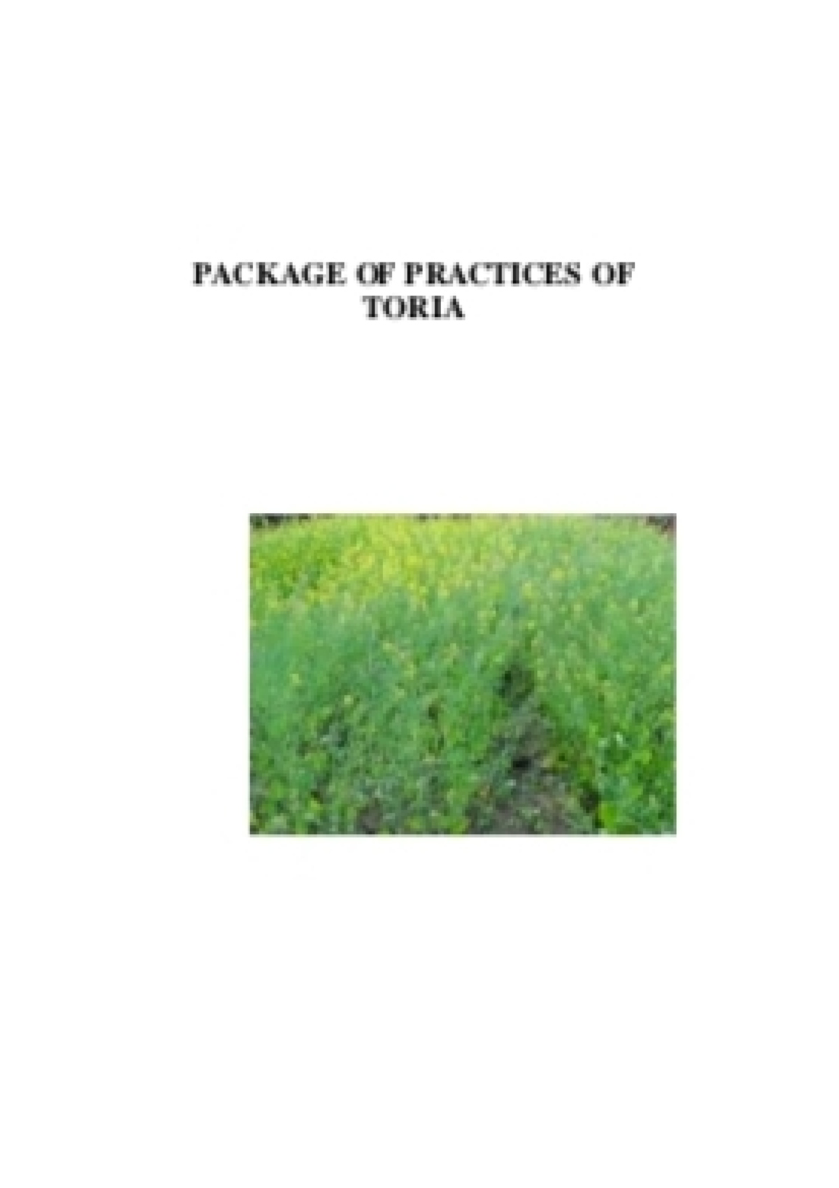 Package and practice of Toria - Agriculture - Studocu