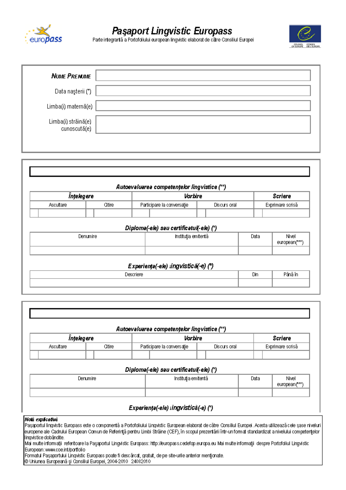 Pasaport lingvistic - Paşaport Lingvistic Europass Parte integrantă a ...