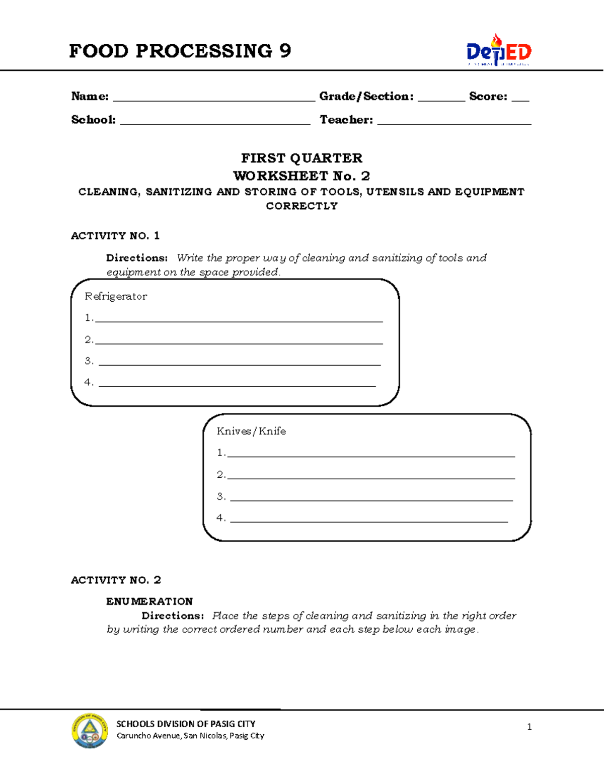 Sptve 9-FOOD Processing TECH9-Q1-DW2 - 1 FOOD PROCESSING 9 SCHOOLS ...