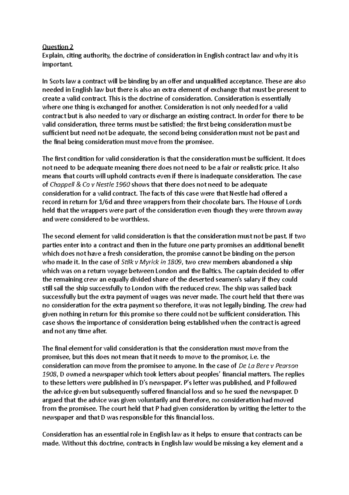 Contract law exam - question 2 - Quesion 2 Explain, ciing authority ...