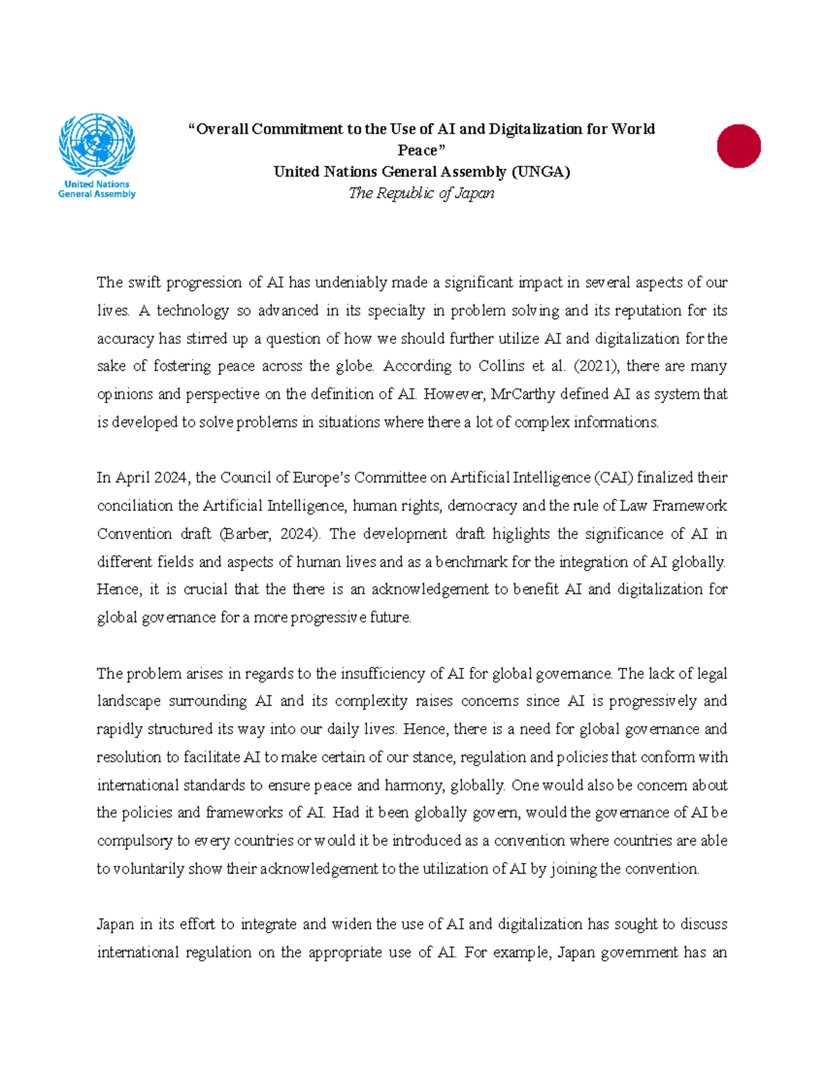 UNGA - UNGA - “Overall Commitment to the Use of AI and Digitalization ...