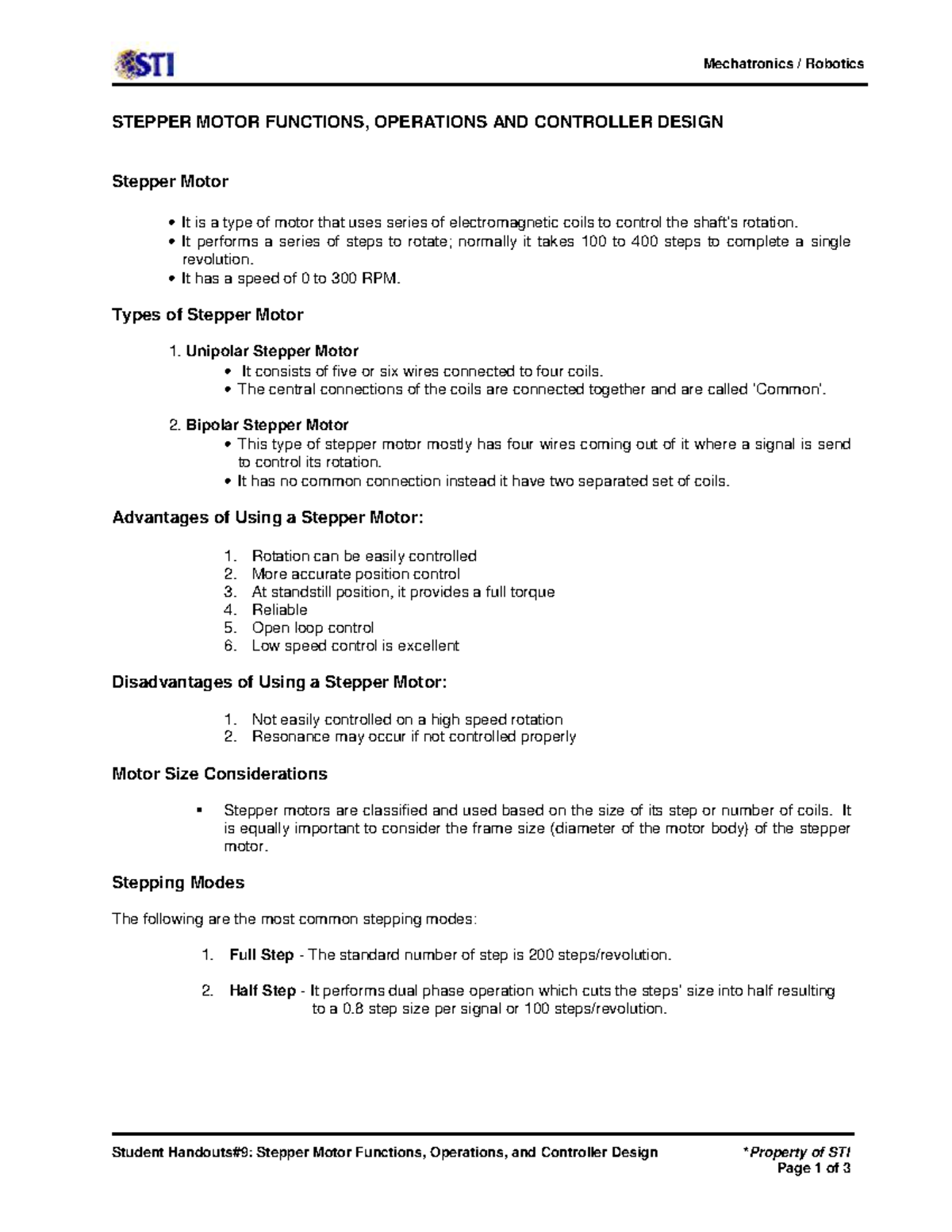 Stepper Motor Lecture - Mechatronics / Robotics Student Handouts#9 ...