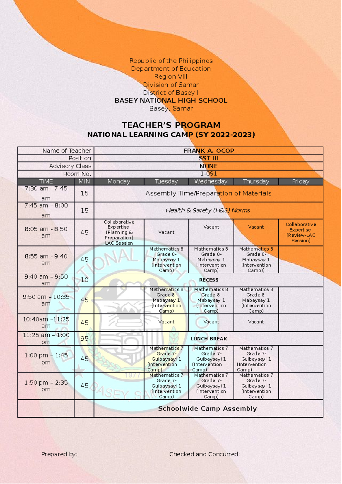 Frank Teachers Program for NLC -SY 2022-2023 - Republic of the ...