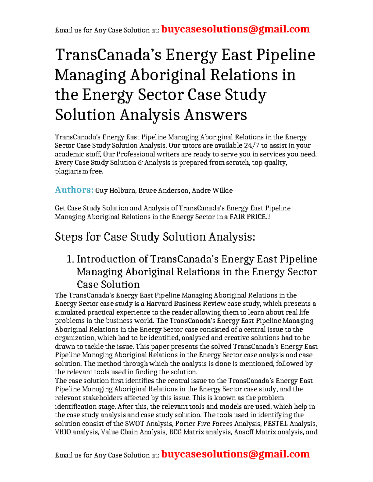 Case Solution TransCanada's Energy East Pipeline Managing Aboriginal ...
