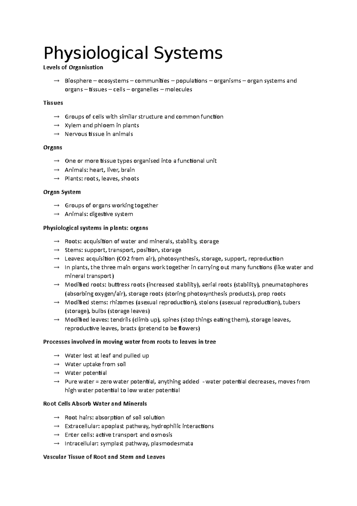 Physiological Systems - Physiological Systems Levels of Organisation ...