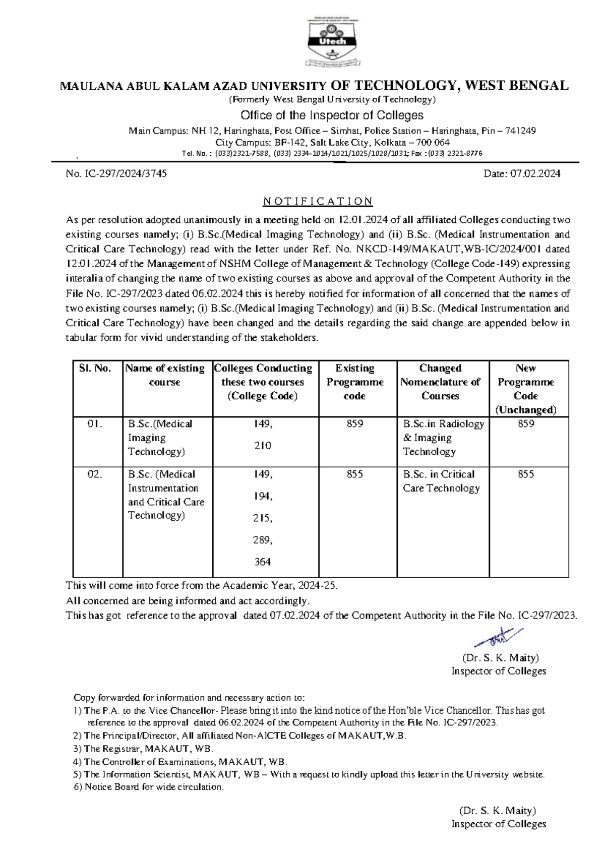 0-notification nomenclature 24 - MAULANA ABUL KALAM AZAD UNIVERSITY OF TECHNOLOGY, WEST BENGAL ...