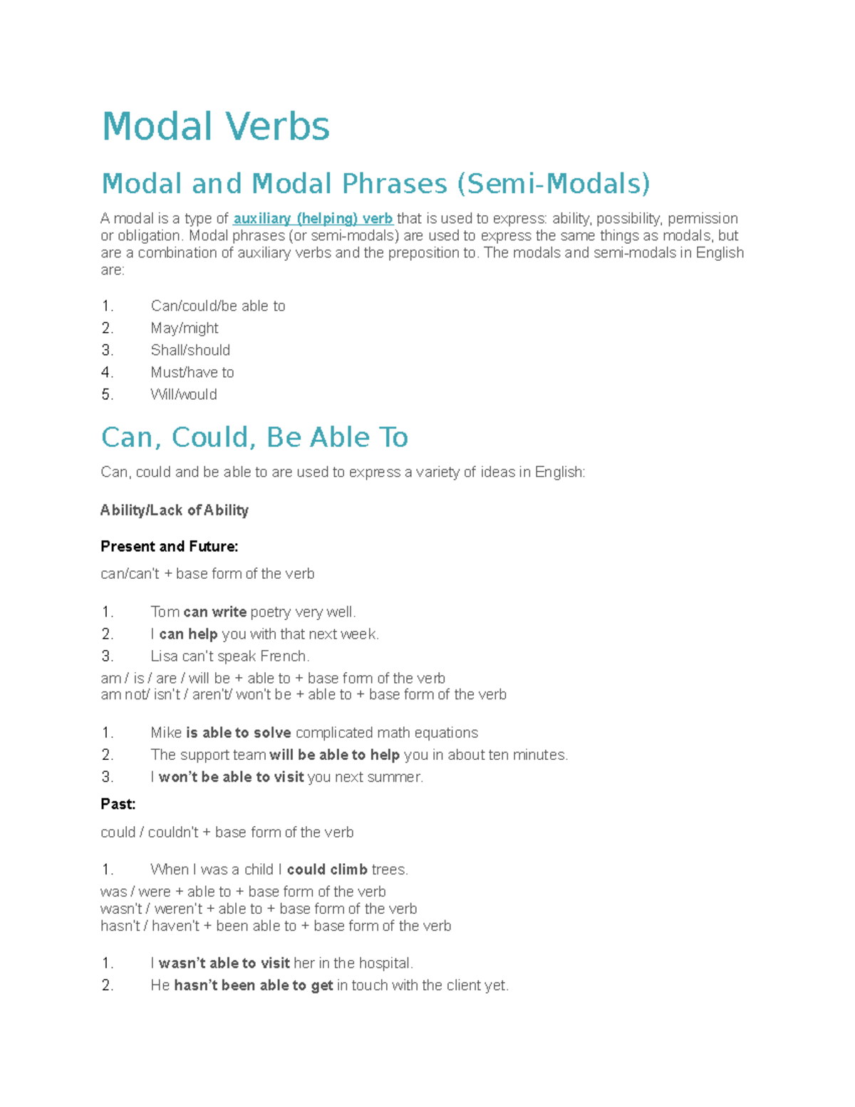 Modal Verbs - This is a note of English literature - Modal Verbs Modal ...
