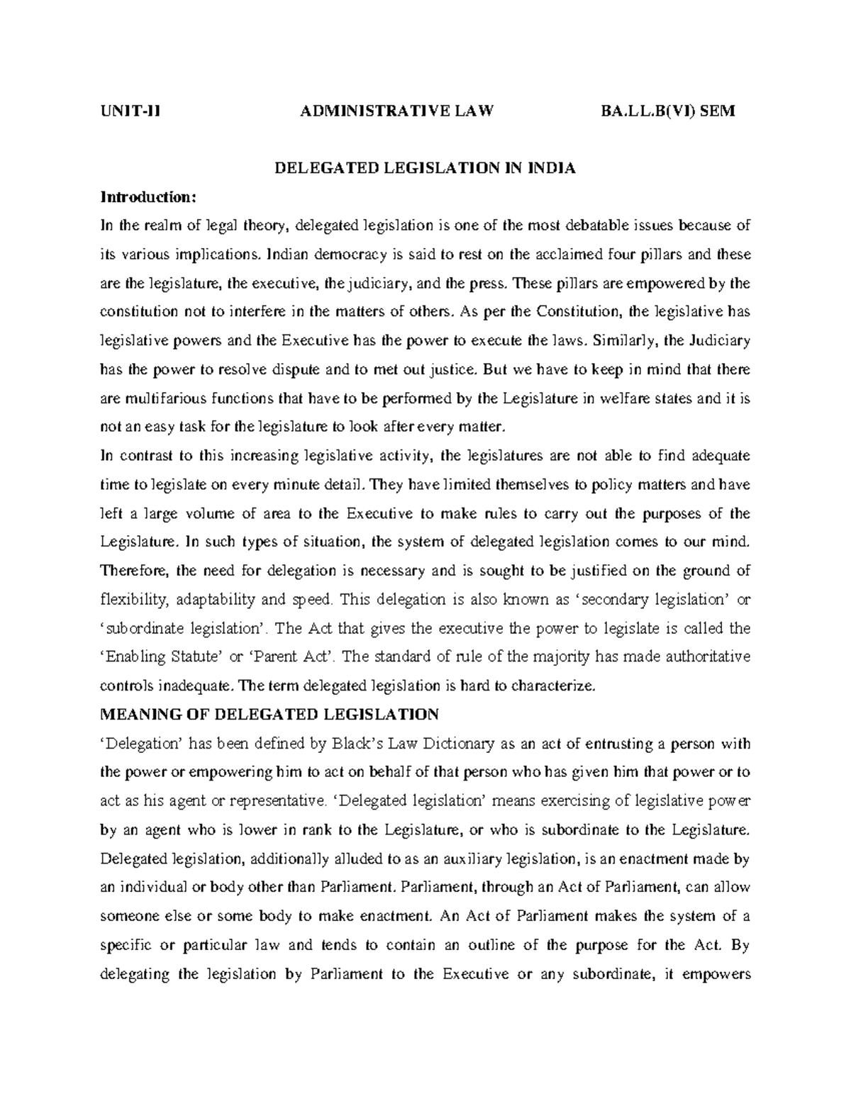 Administrative LAW - Hdhh - UNIT-II ADMINISTRATIVE LAW BA.LL(VI) SEM ...