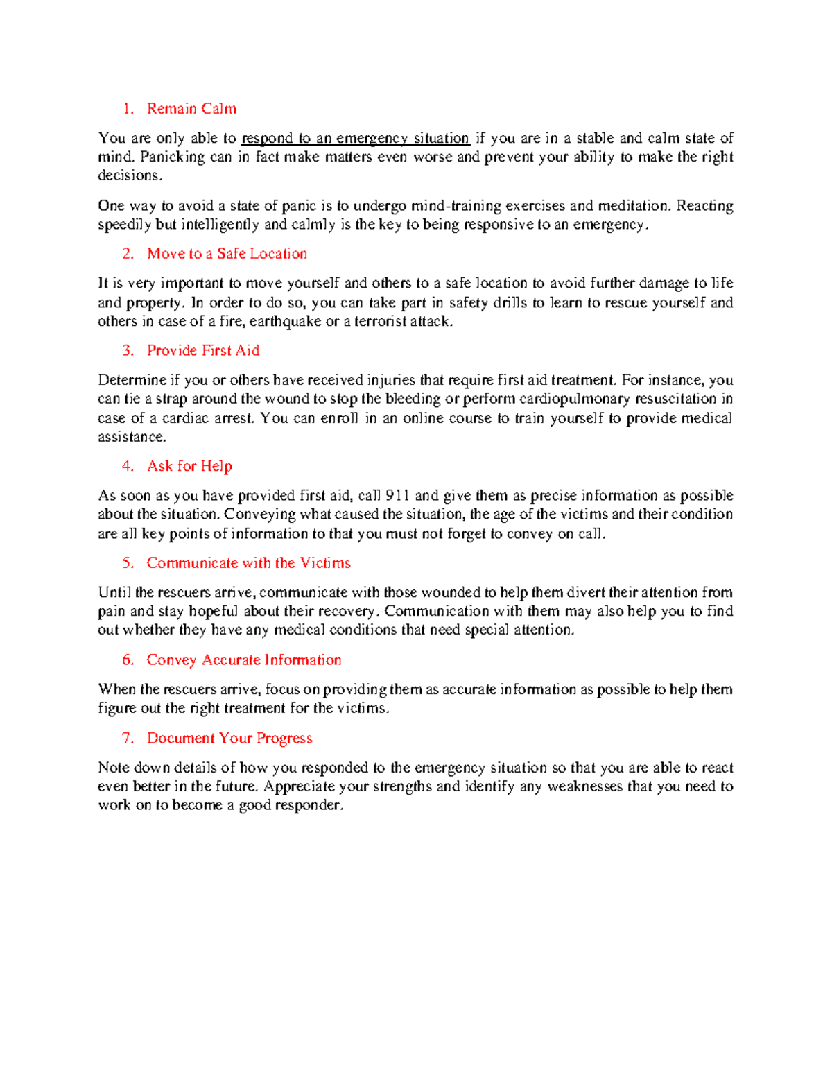7 Steps to Deal with Emergency Situations - Remain Calm You are only ...
