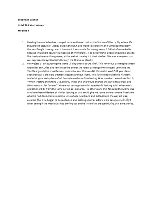 HUM 100 Module 3 Short Answer - Sebastian Cannon HUM 100 Short Answer ...