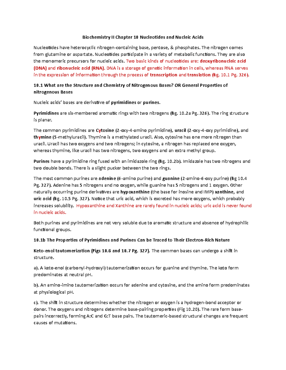 Biochem II Chapter 10 Nucleotides and Nucleic Acids - Biochemistry II ...