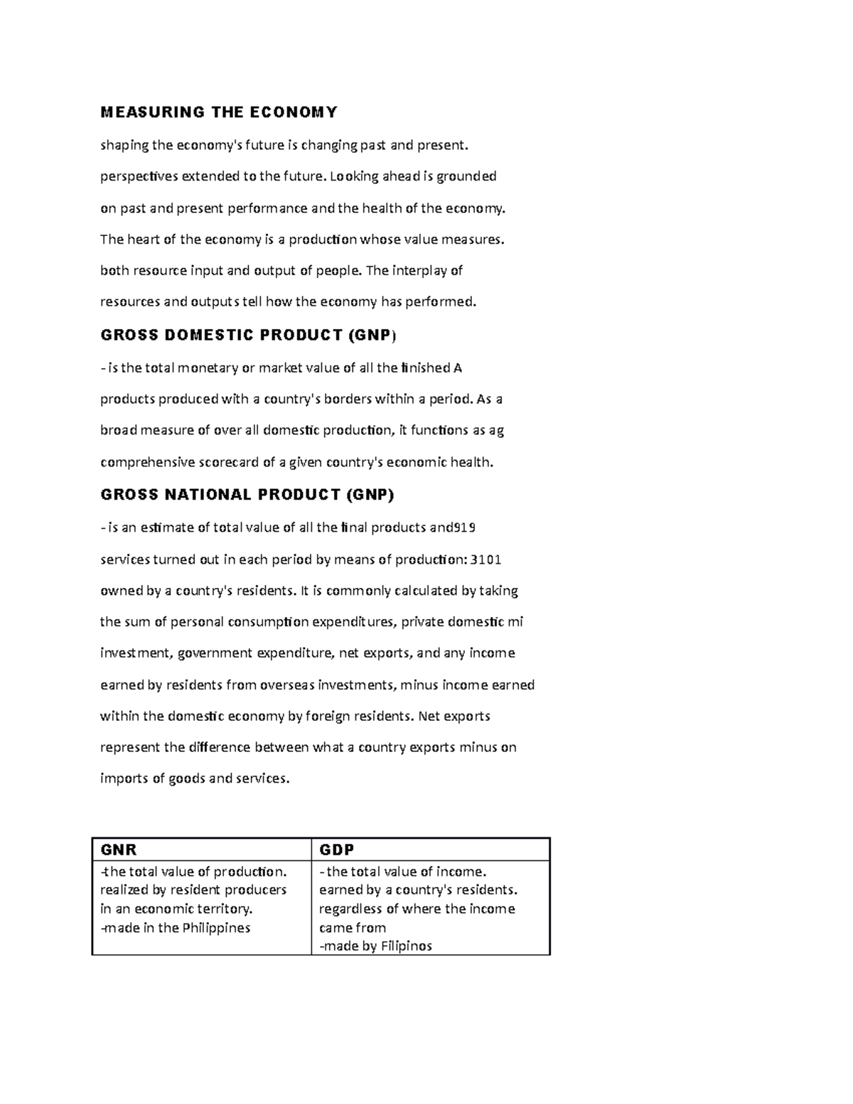 Notes in eco - fefferfe - MEASURING THE ECONOMY shaping the economy's ...