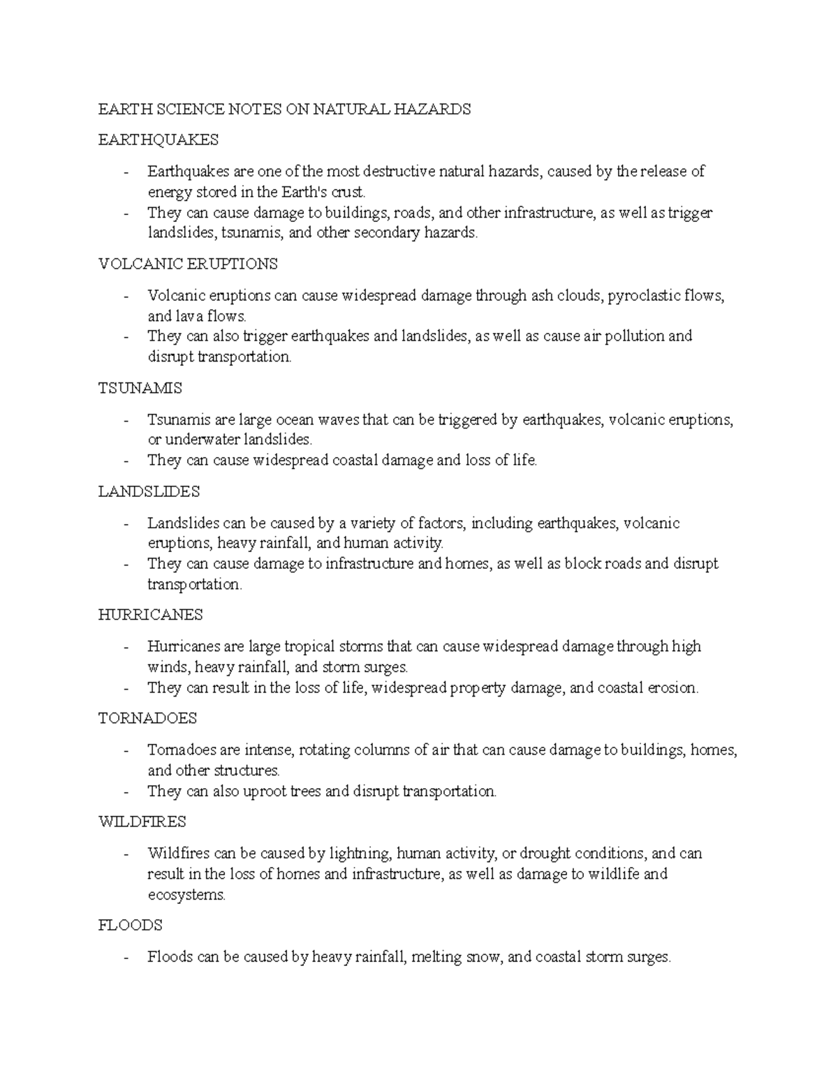 Earth Science Notes 1 ECC - EARTH SCIENCE NOTES ON NATURAL HAZARDS ...