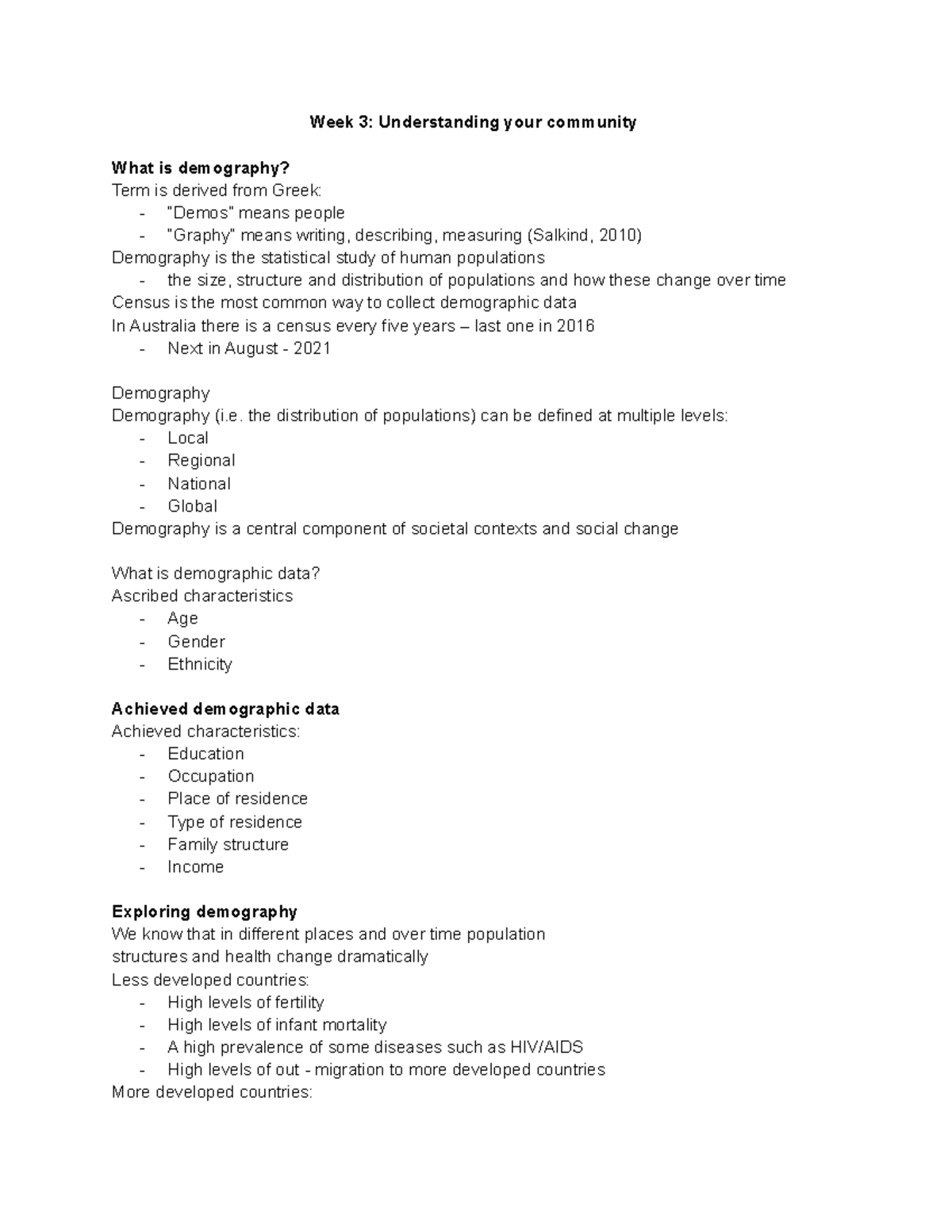 Understanding your community - the distribution of populations) can be ...