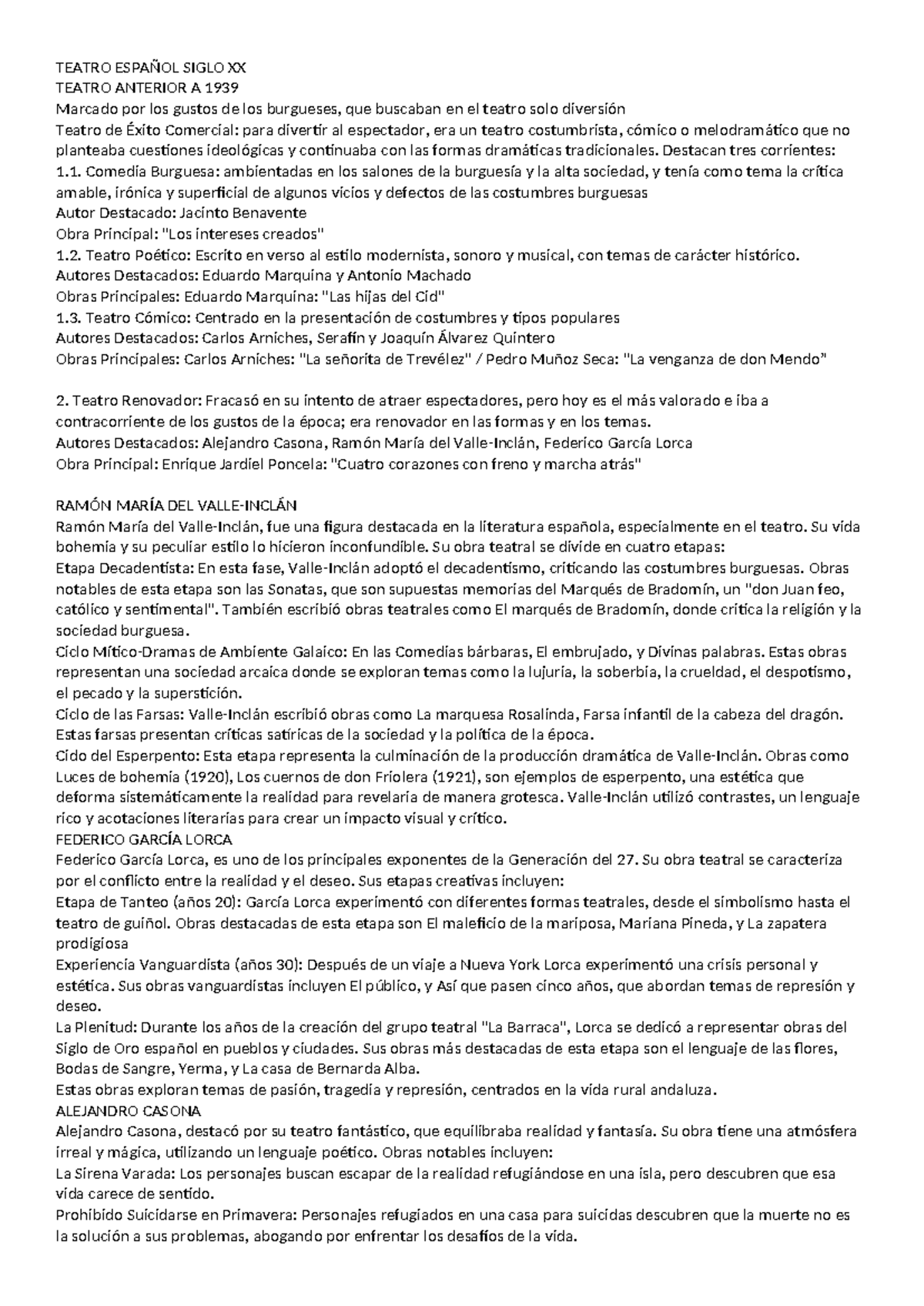 Teatro literatura - TEATRO ESPAÑOL SIGLO XX TEATRO ANTERIOR A 1939 ...