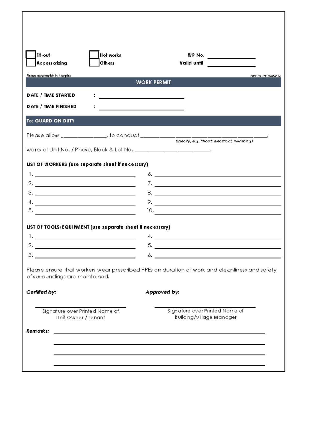 Work Permit - fillable v2 - Fit-out Hot works Accessorizing Others ...