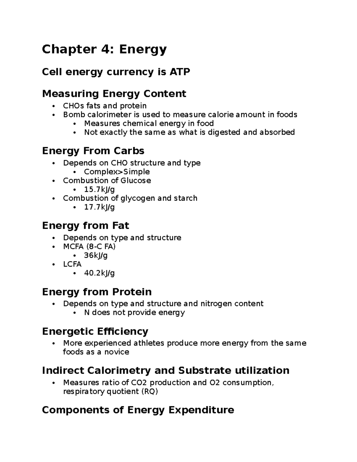 KHP 240 Chapter 4 Notes - Professor Dr Mersham - Chapter 4: Energy Cell ...