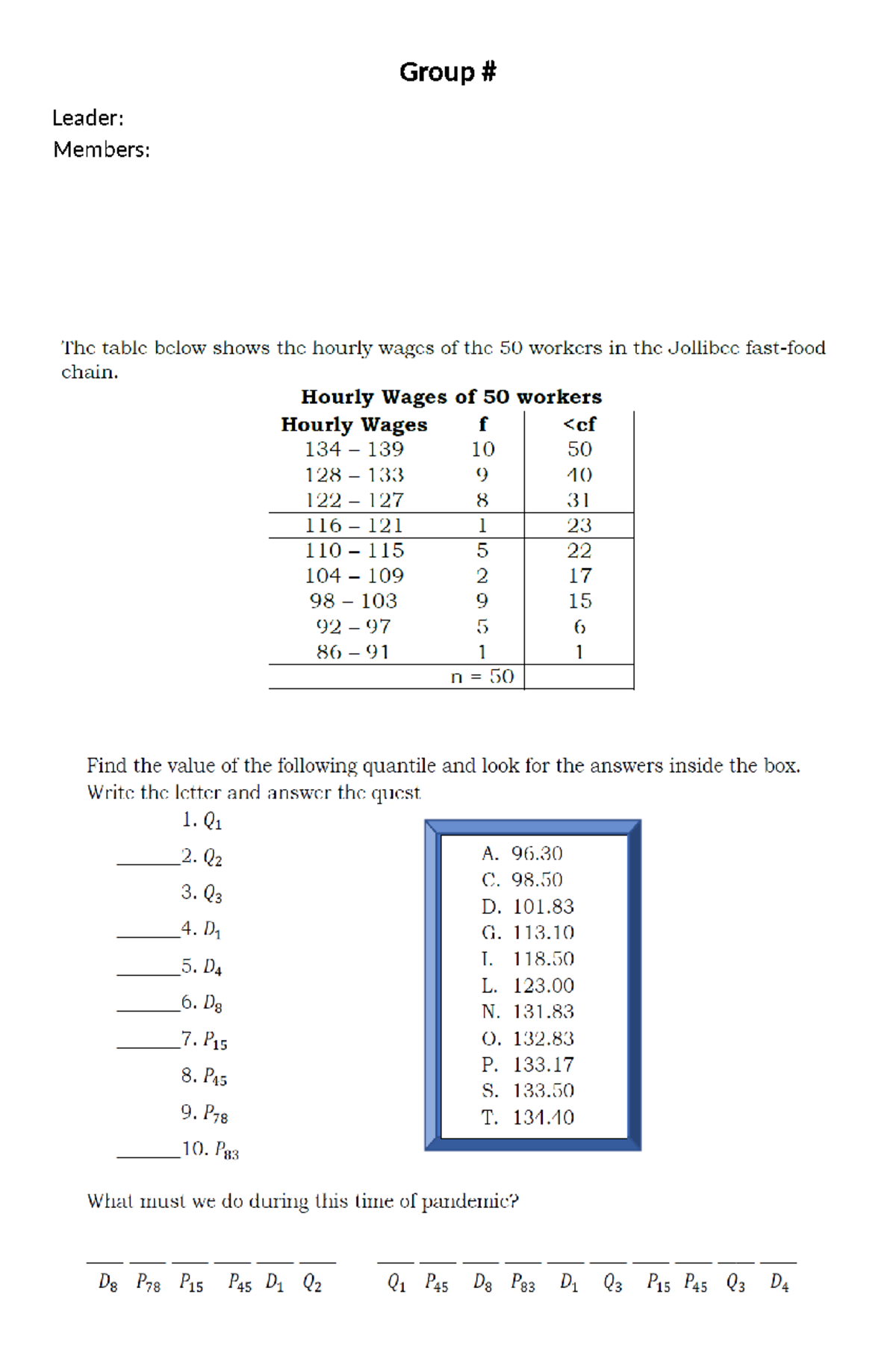 Measures of Position Group Data Activity - Group Leader: Members: The ...