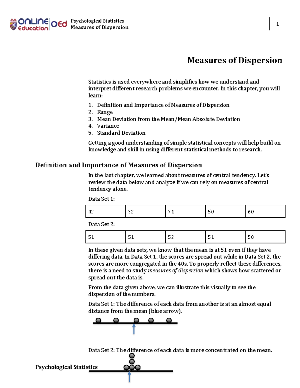 W4 Module-Measures of Dispersion - Psychological Statistics Measures of ...