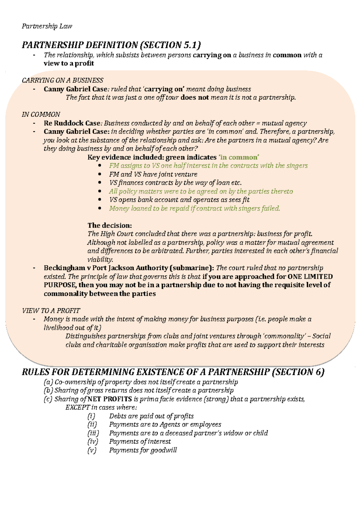 Partnership Law Revision Notes - Partnership Law PARTNERSHIP DEFINITION ...