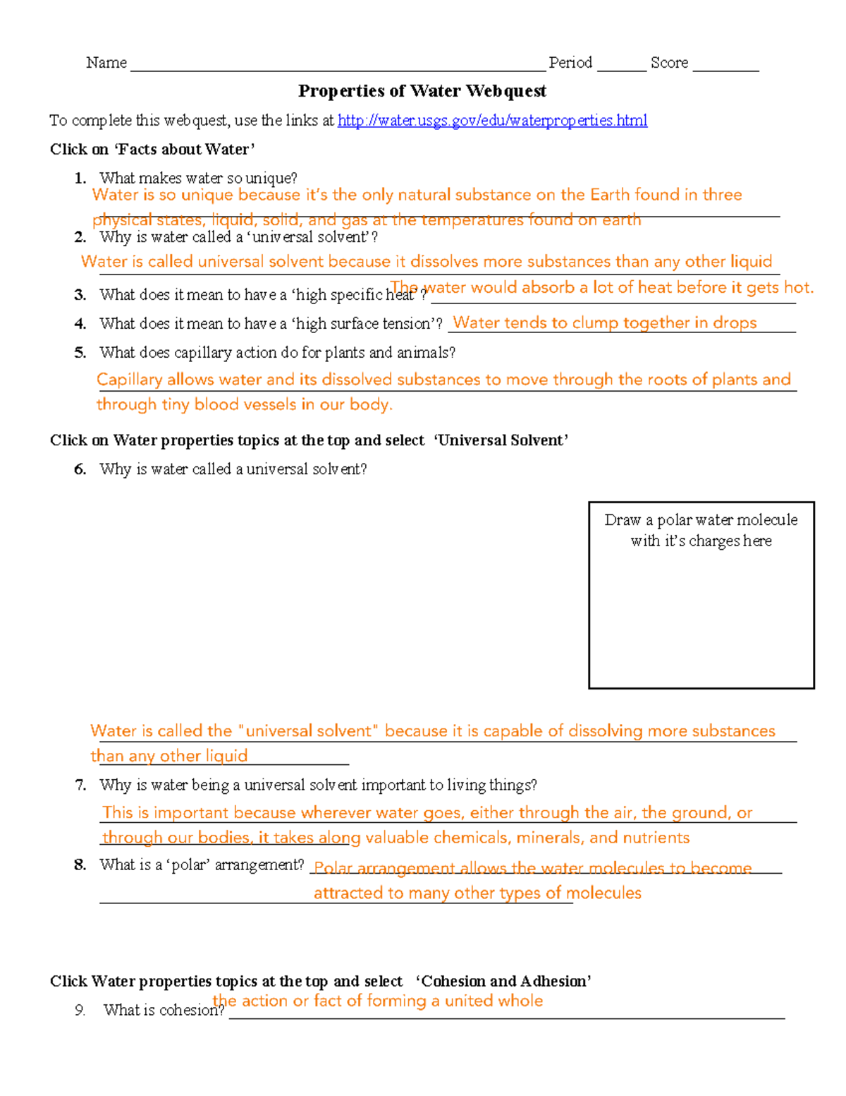 Properties of water webquest - Name ...