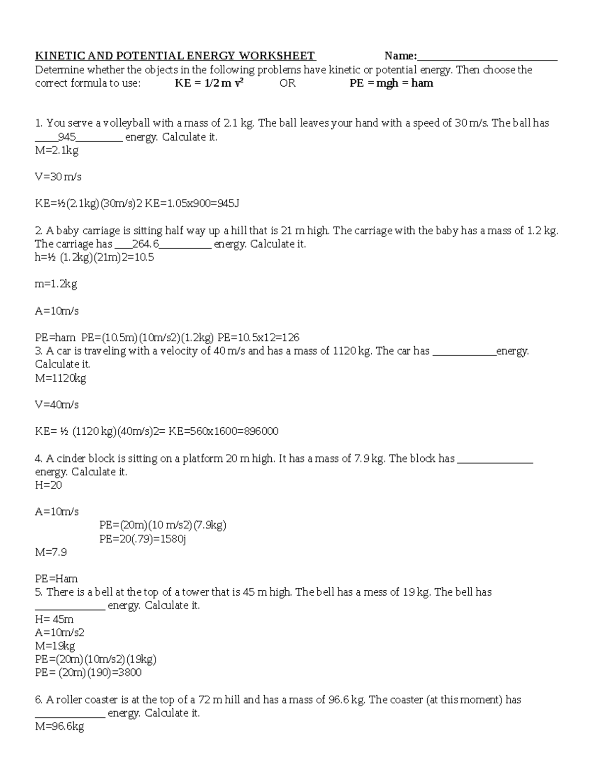 Mya foster-ke pe worksheet family consumer suciene - KINETIC AND ...
