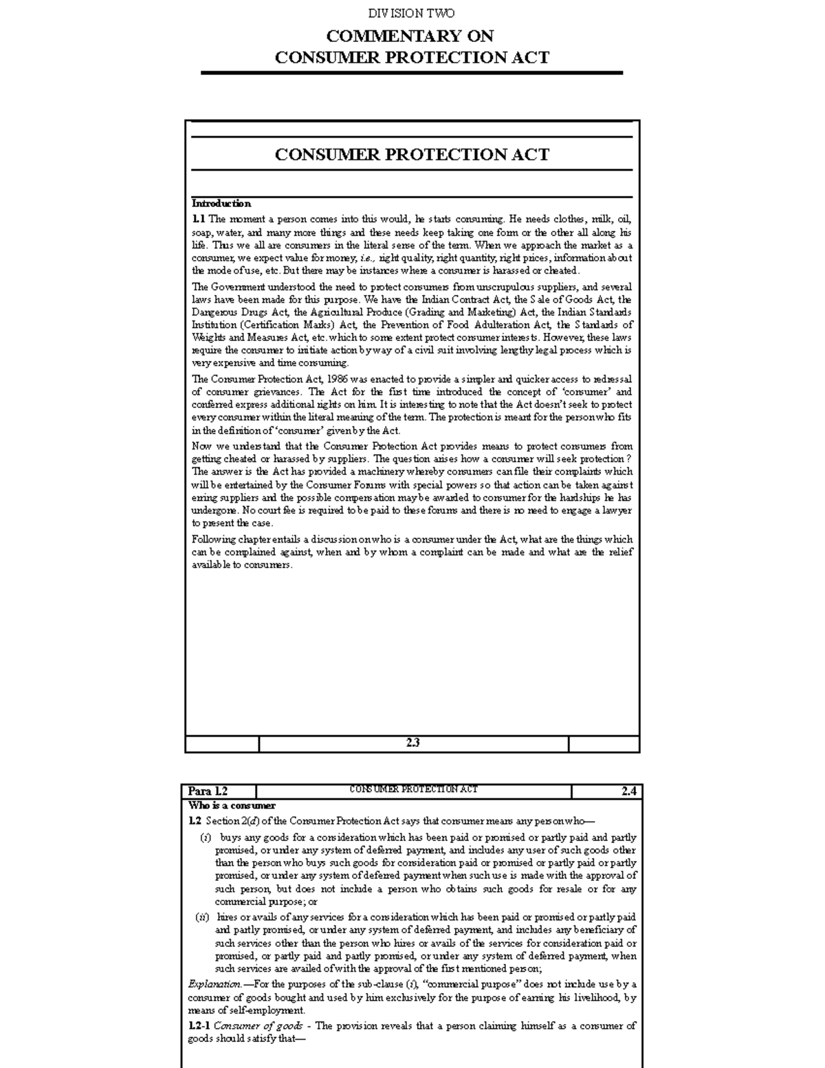 Consumer protetion law - DIVISION TWO COMMENTARY ON CONSUMER PROTECTION ...
