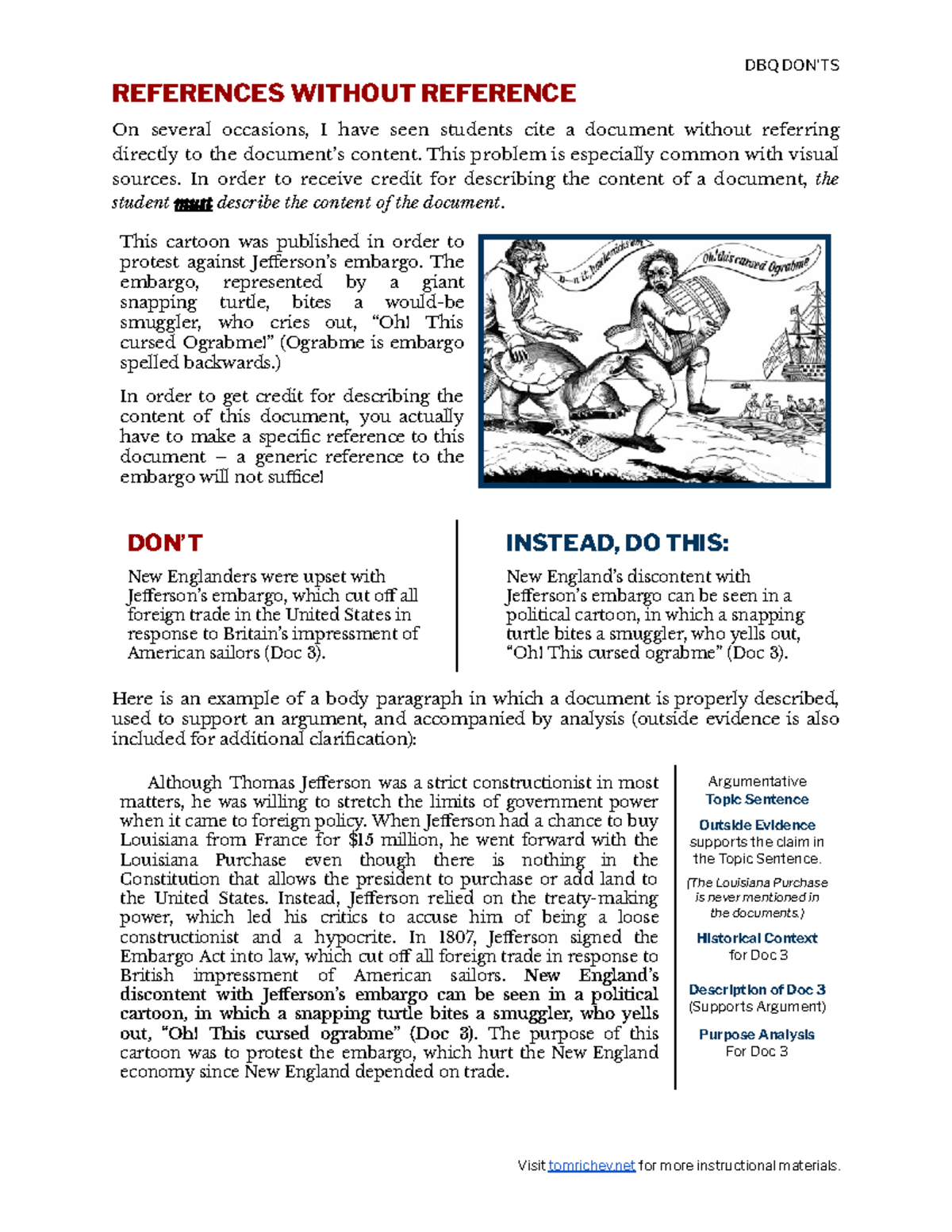 DBQ Donts - Apush - References Without Reference - DBQ DON’TS ...