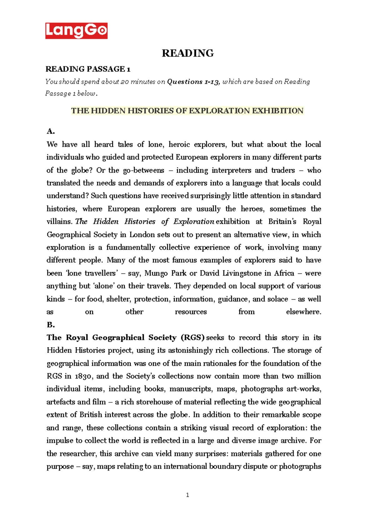 Reading Final TEST - IELTS for read - READING READING PASSAGE 1 You ...