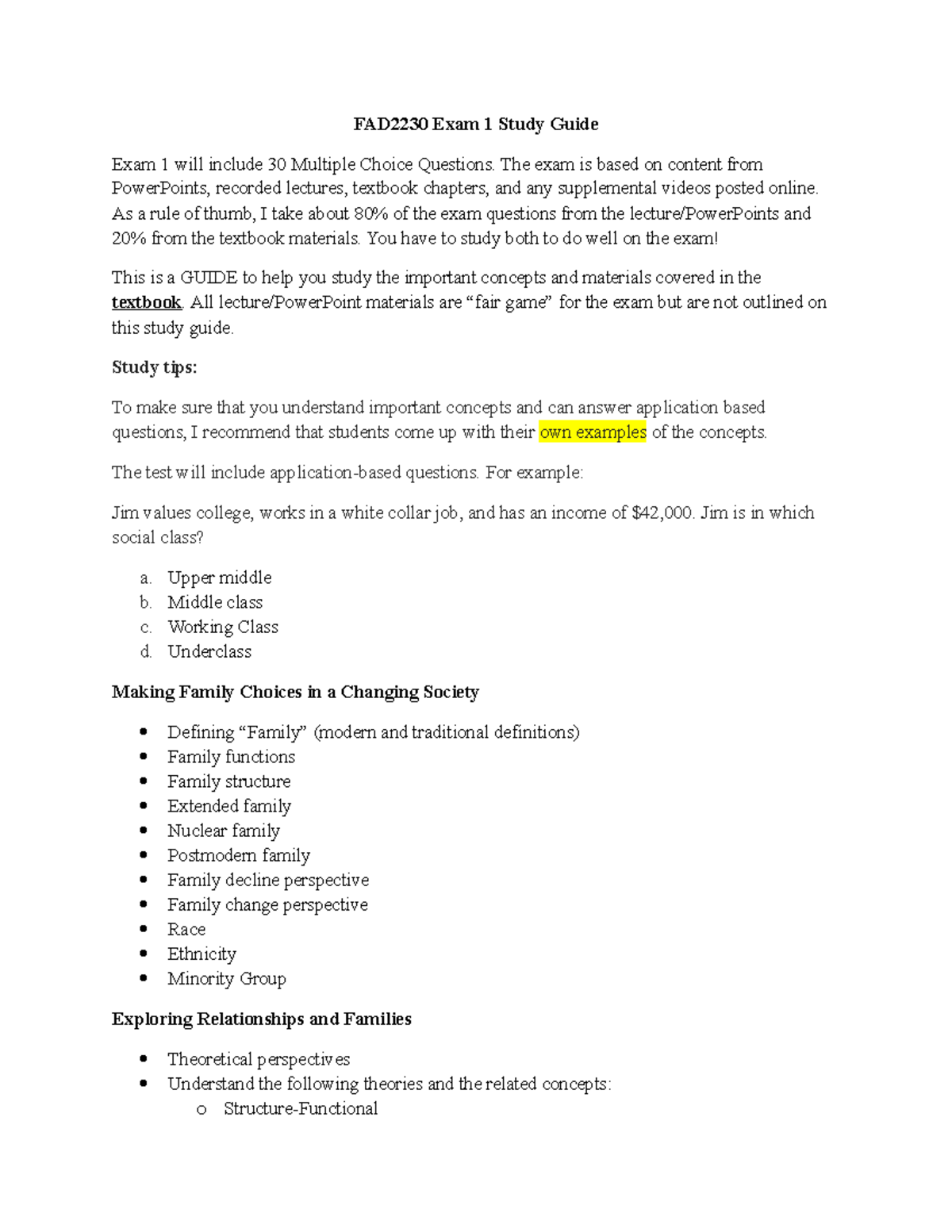 FAD 2230 Exam 1 Study Guide - FAD2230 Exam 1 Study Guide Exam 1 will ...