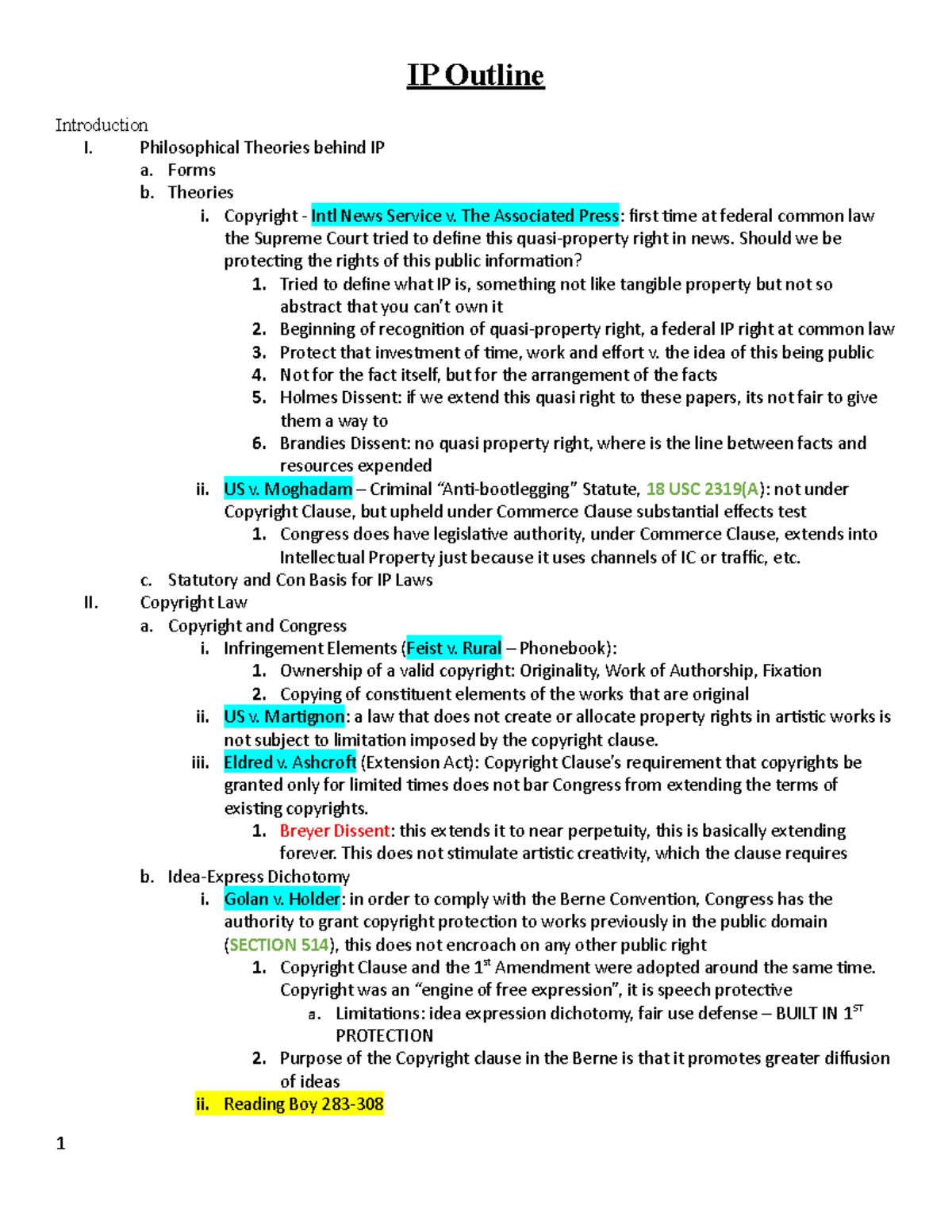 1. IP Outline - IP Outline Introduction I. Philosophical Theories ...