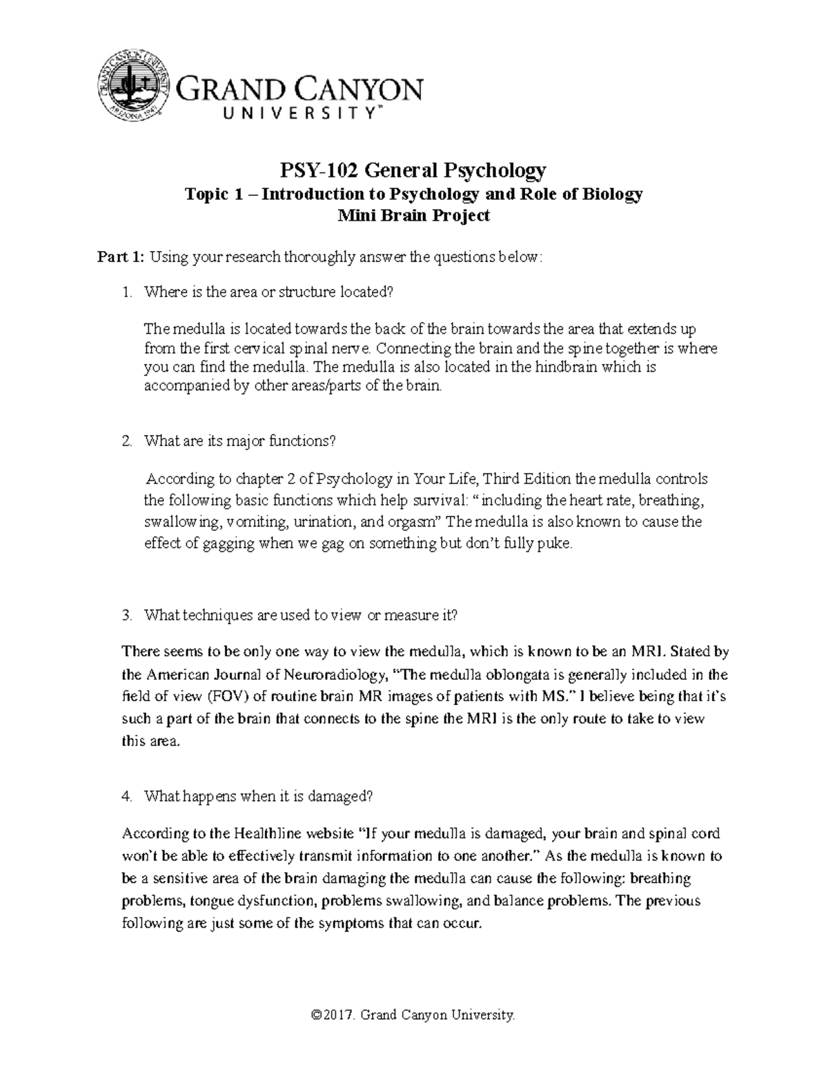 Mini Brain Project - PSY-102 General Psychology Topic 1 – Introduction ...