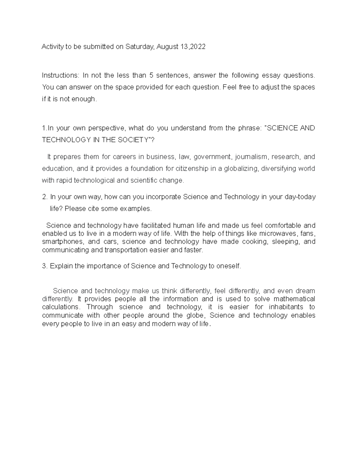 Activity 1 - Introduction - Activity to be submitted on Saturday ...