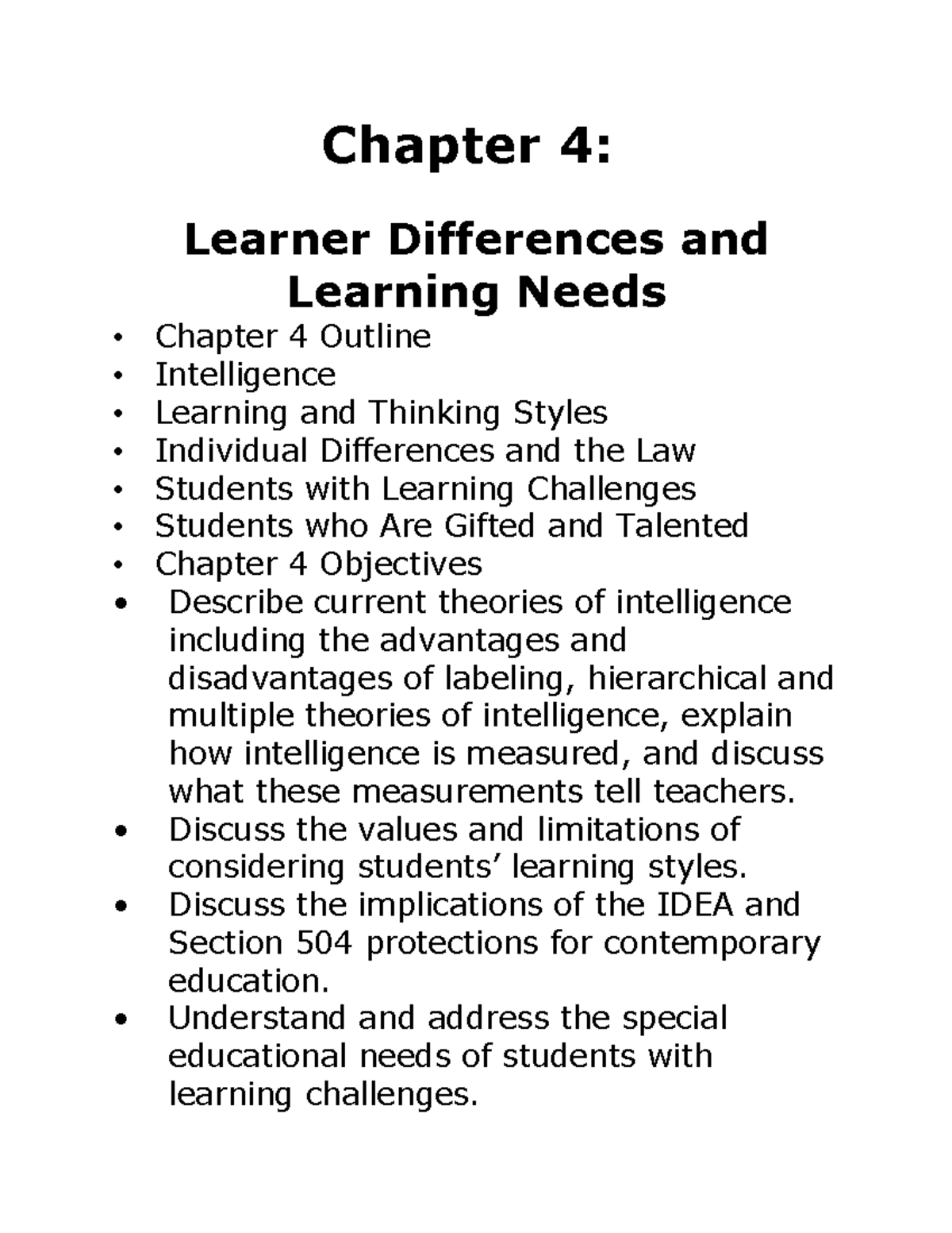Chapter 4 - Learner Differences and Learning Needs - Chapter 4: Learner Differences and Learning ...