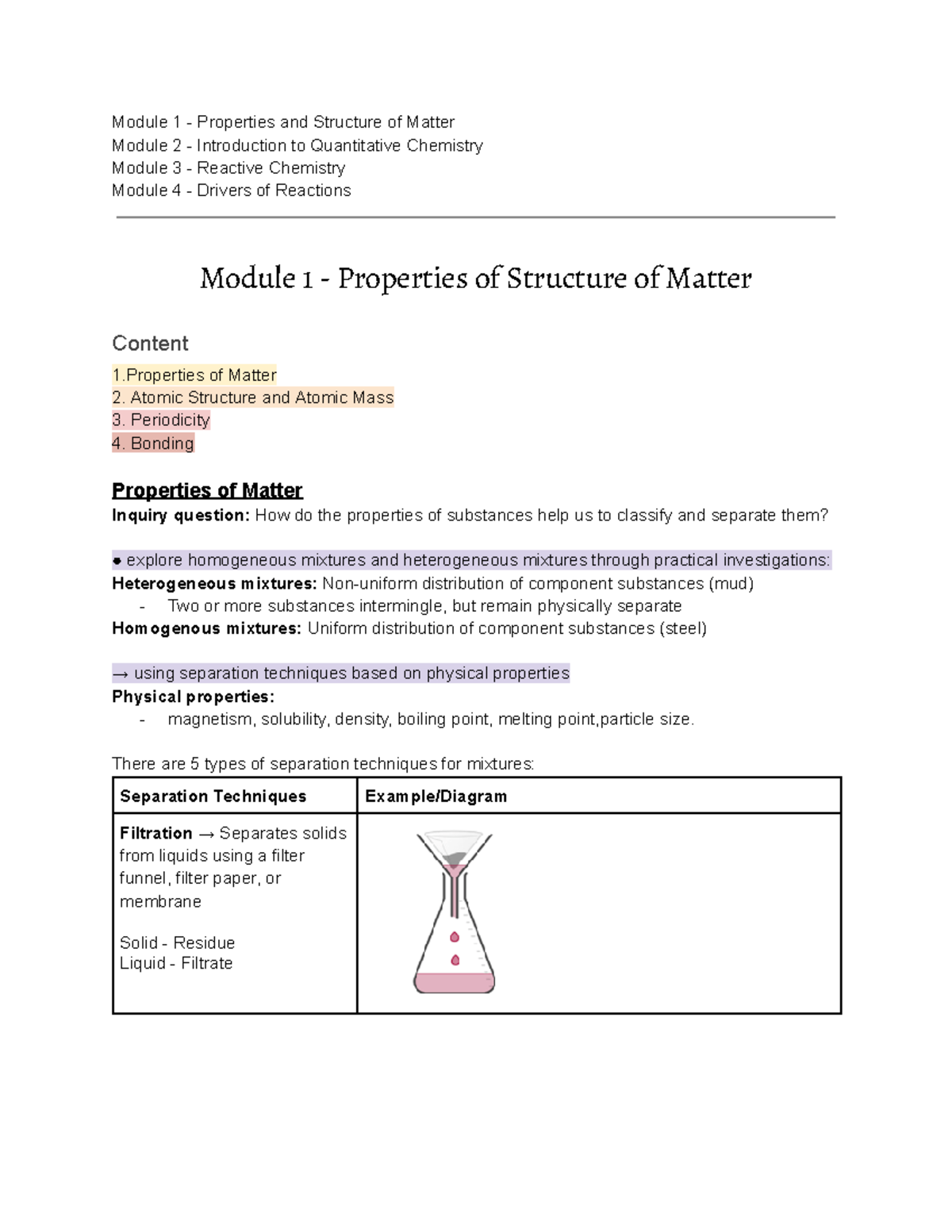 Chemistry Prelim Notes - Module 1 - Properties and Structure of Matter ...