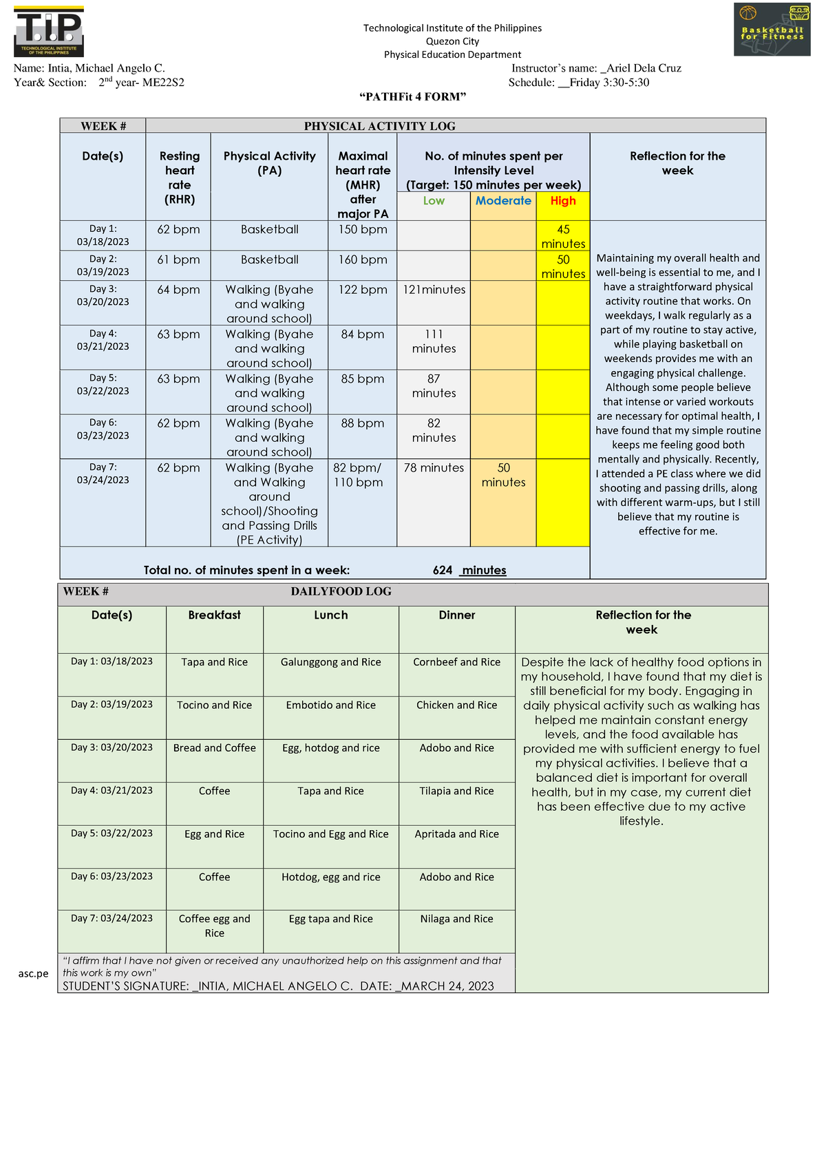 Pathfit 4 WEEK9 Journal Intia - Technological Institute of the ...