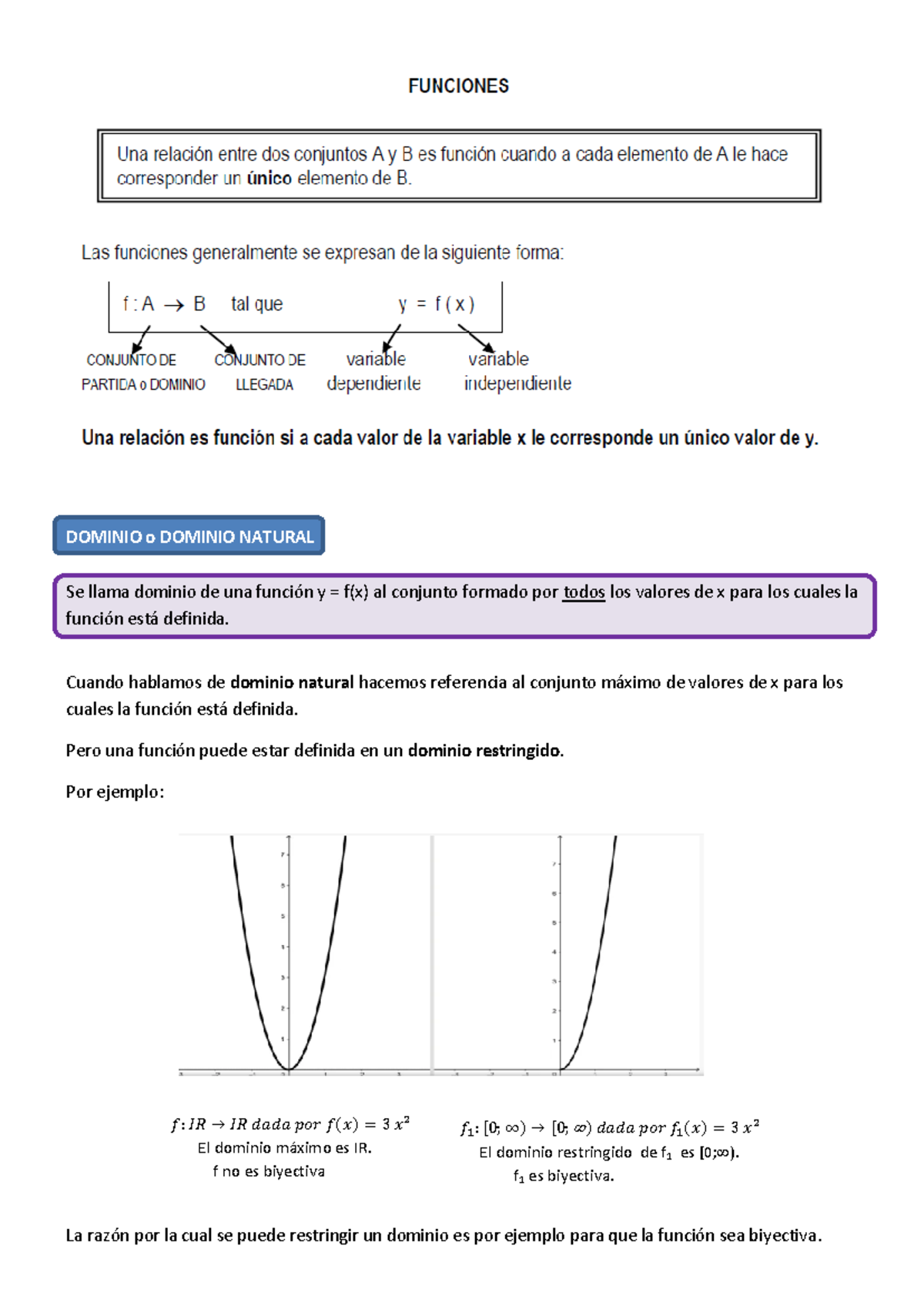 Unidad N°1 - Definiciones - DOMINIO o DOMINIO NATURAL Se llama dominio ...