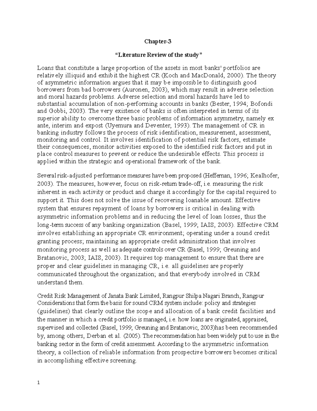 Chapter -3 JBL - Chapter- “Literature Review of the study” Loans that constitute a large ...