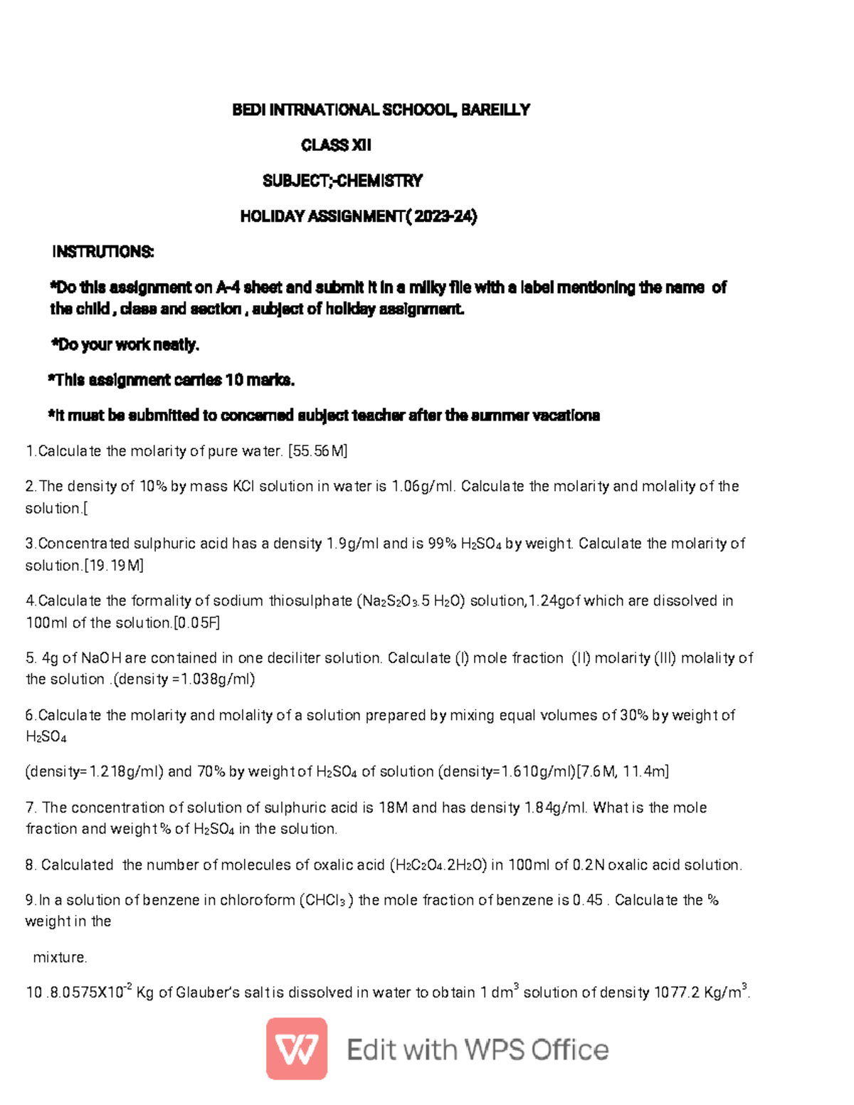 XII Assignment - Copy - BEDI INTRNATIONAL SCHOOOL, BAREILLY CLASS XII ...