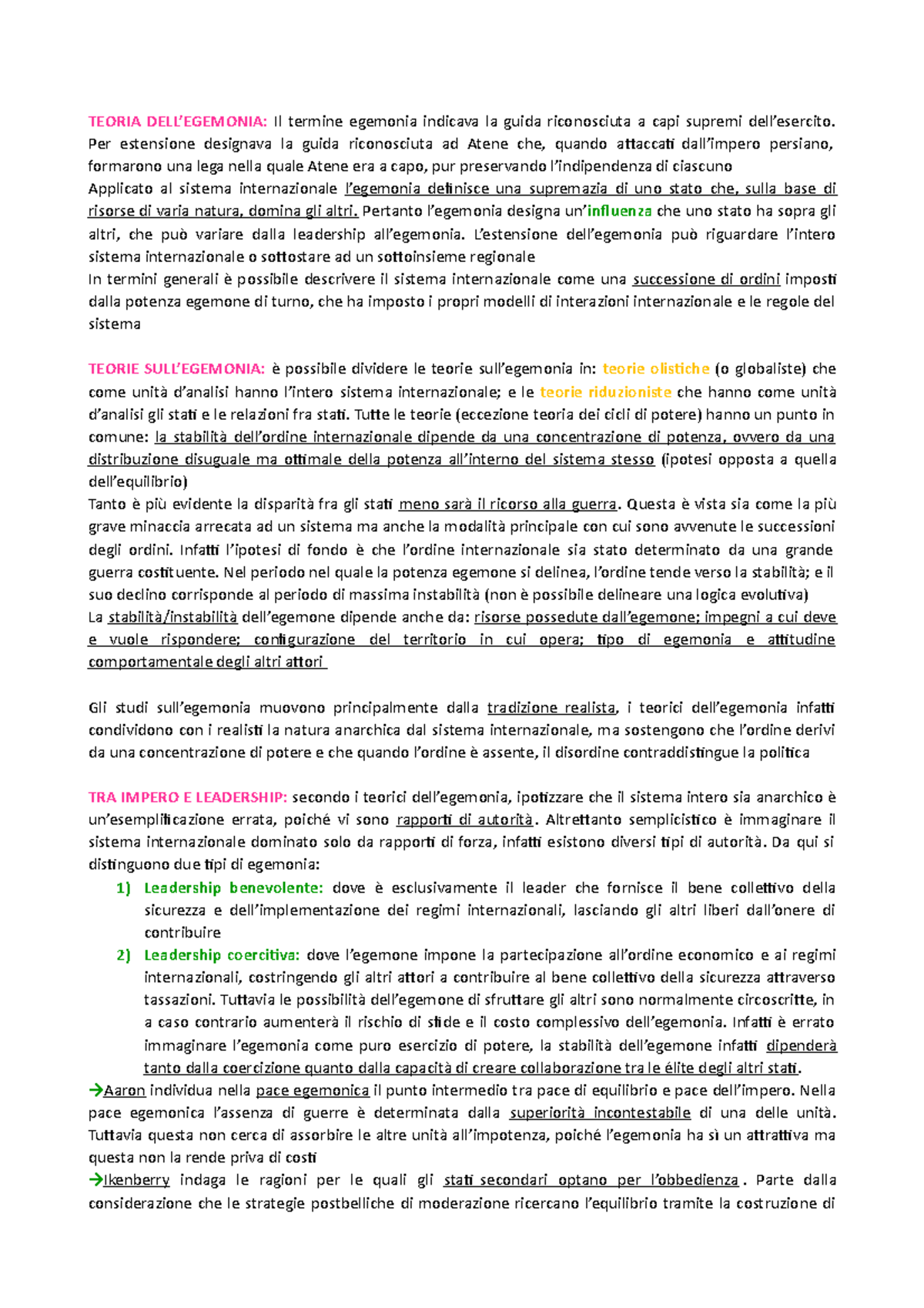 CAP 3 - Egemonia (RI - TEORIA DELL’EGEMONIA: Il termine egemonia ...