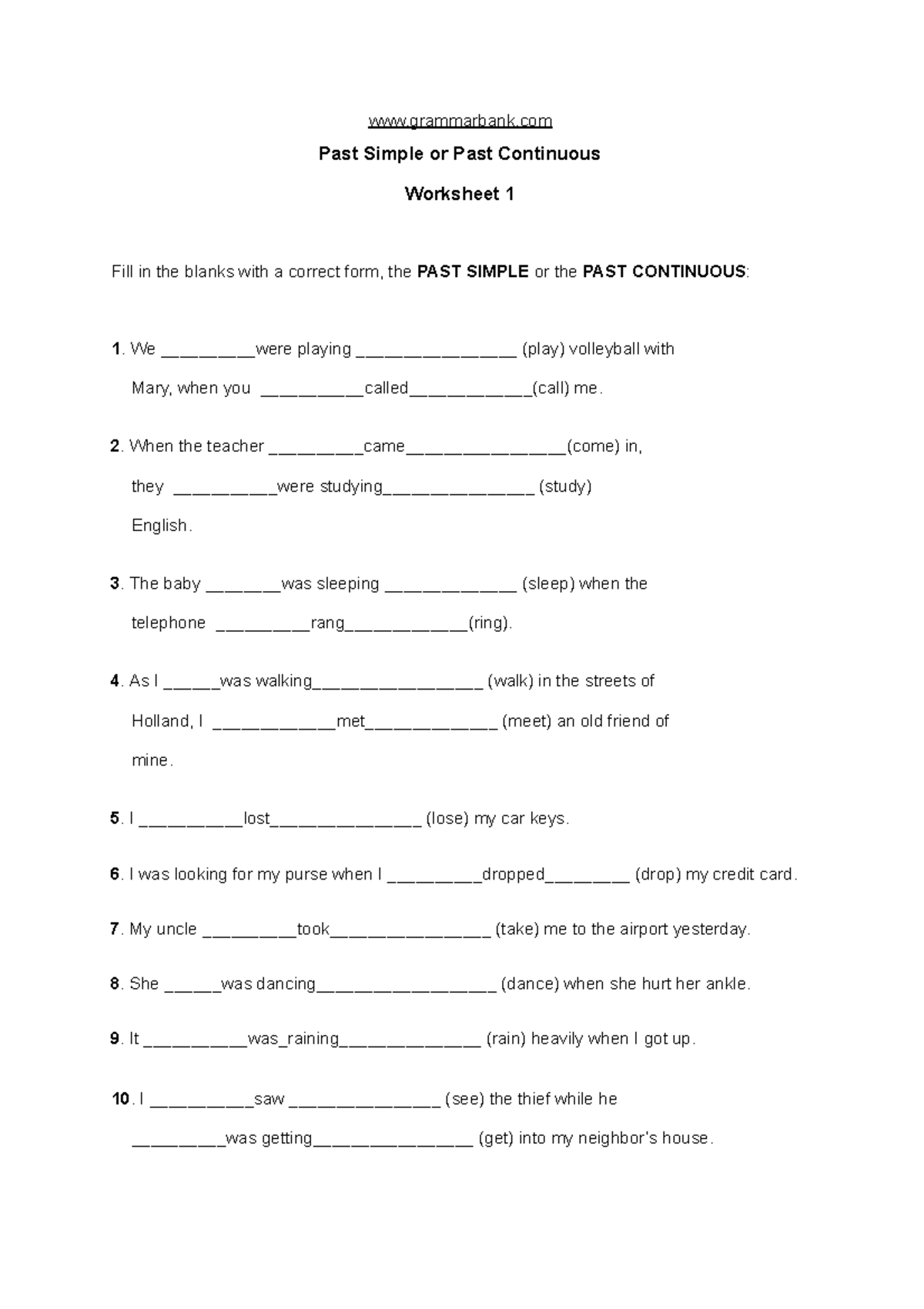 Past-simple-vs-past-continuous exercise 2 - Google Docs - grammarbank Past Simple or Past ...