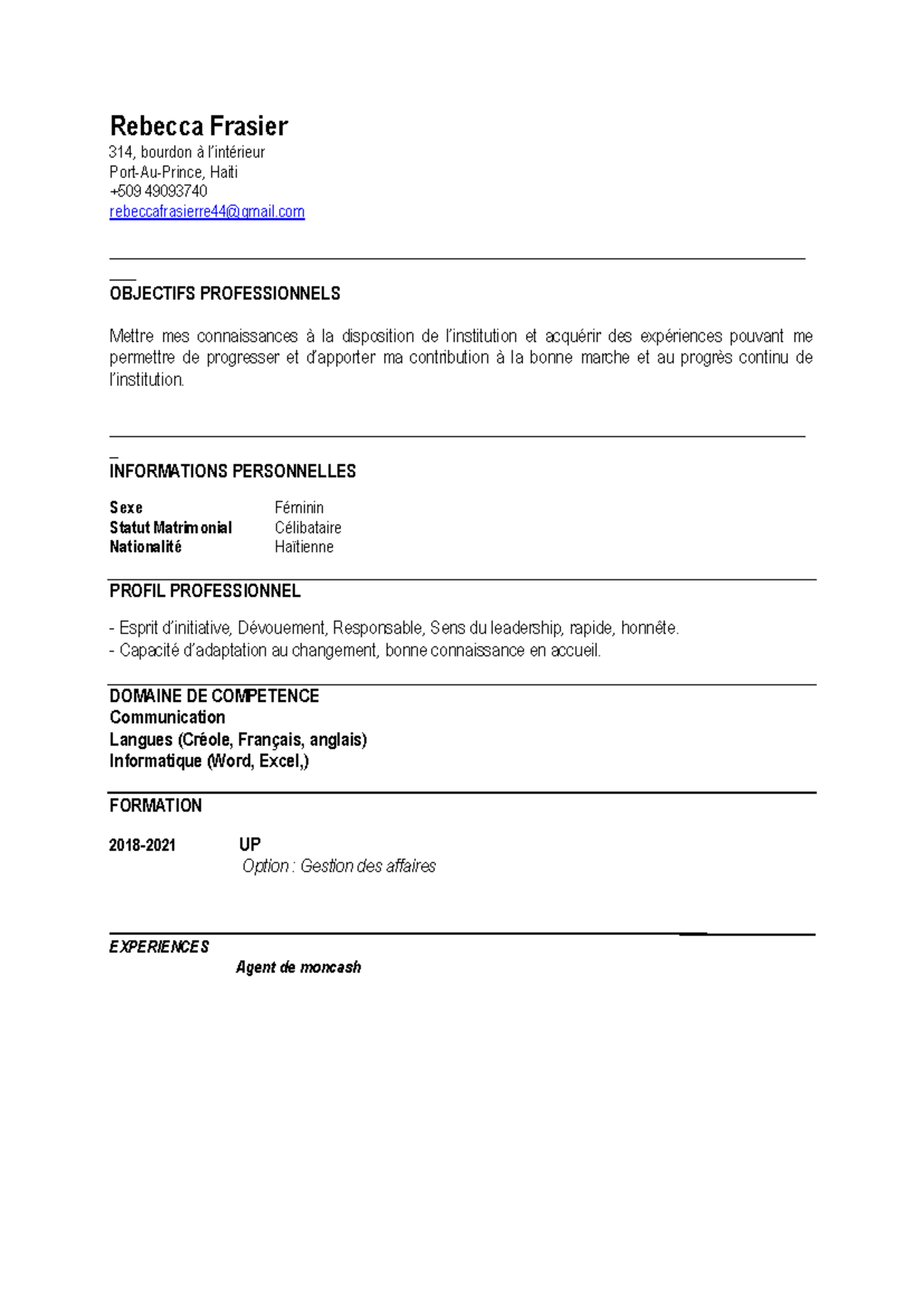 Rebecca Frasier CV pdf - Jsjsh - Rebecca Frasier 314, bourdon à l ...